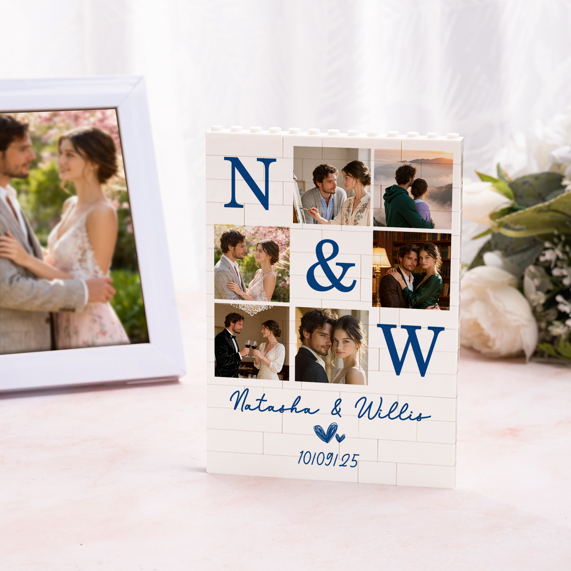 Personalised 6 Photos Collage Building Brick Puzzles with Names and ...