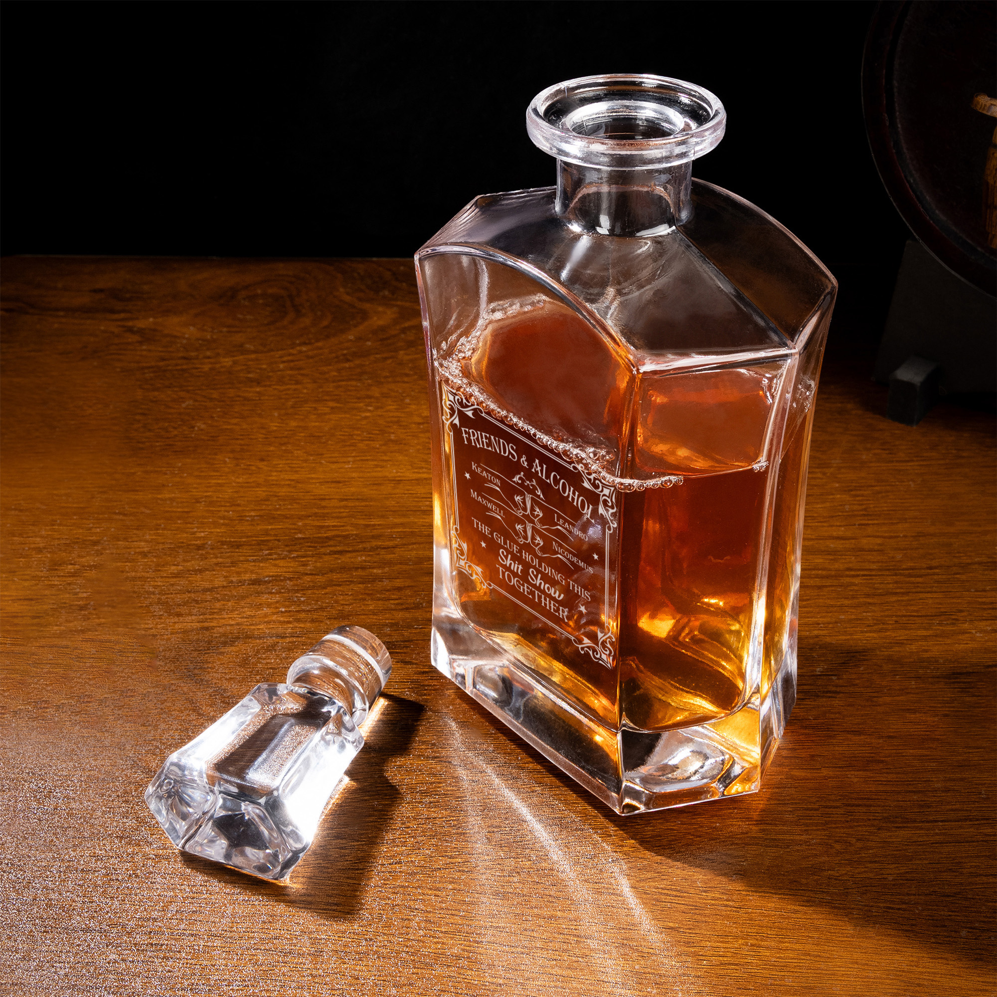 Personalised Fist Bump Whiskey Decanter 2 Glasses Box Set with Engraved ...