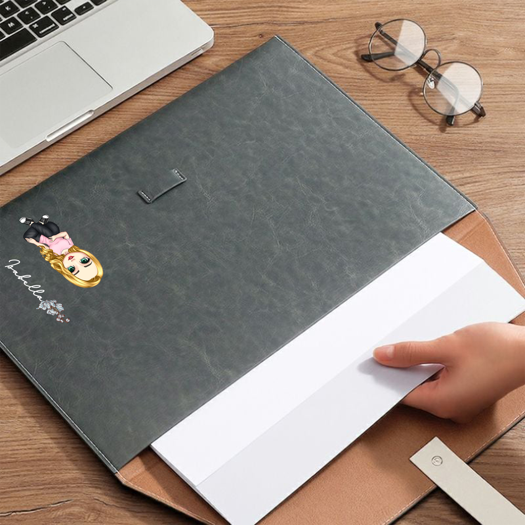Personalised Cartoon Character Birth Flower PU Leather File Folder ...