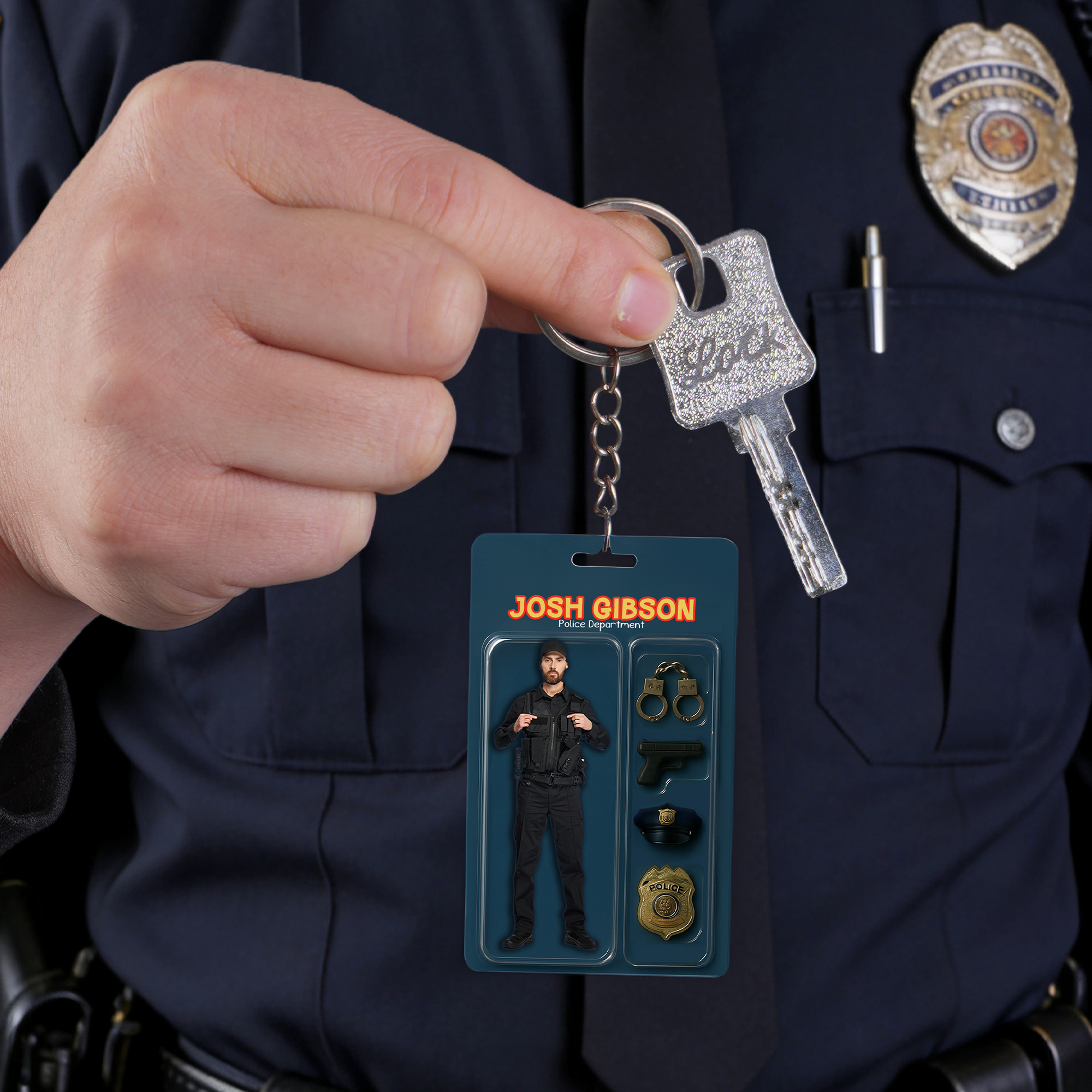 Personalised Photo 3D Effect Cartoon Fireman Police Acrylic Keychain ...