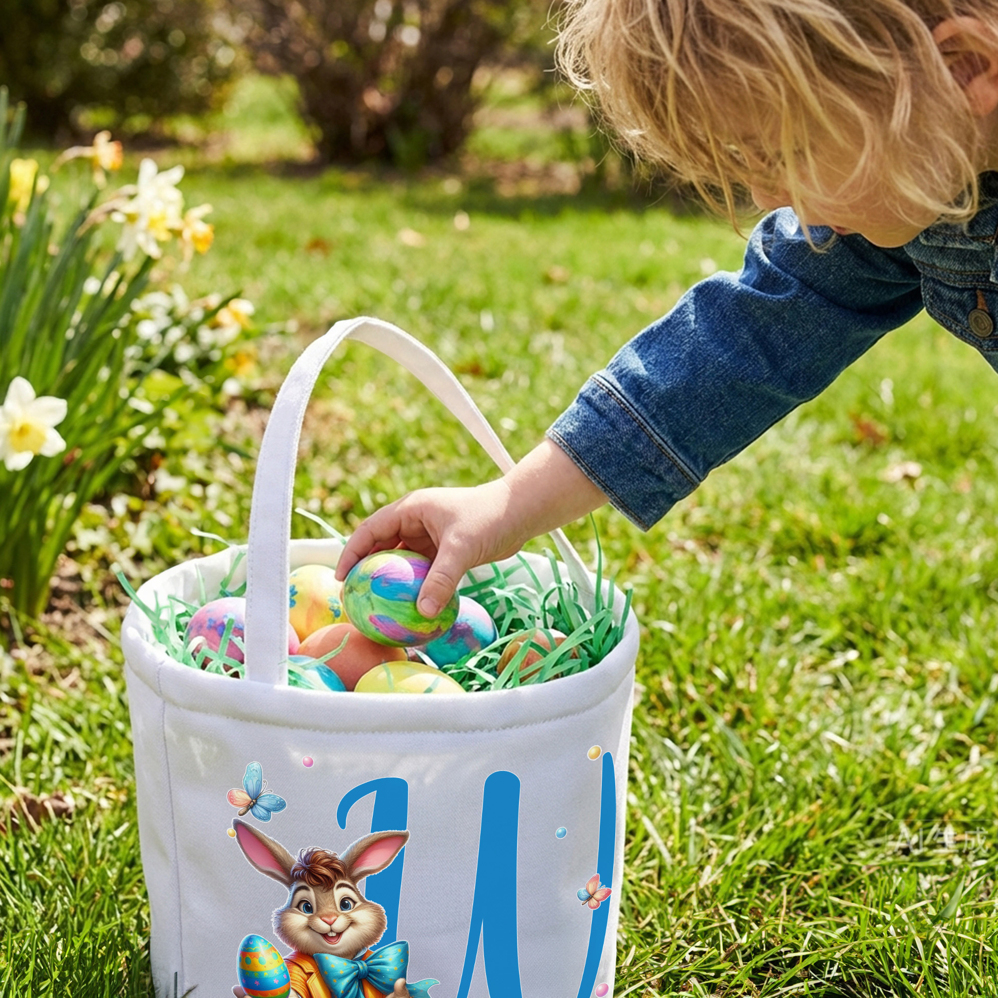Personalized Cute Bunny Easter Bucket Basket with Name and Initial ...