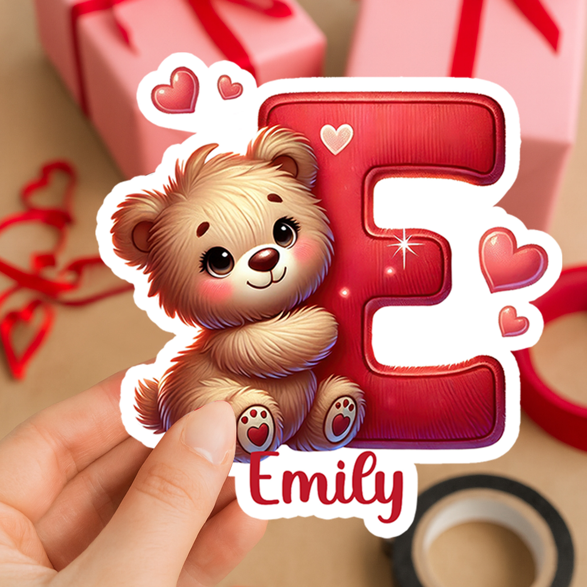 Personalized Heart Cute Cartoon Bear Initial Waterproof Stickers Labels ...