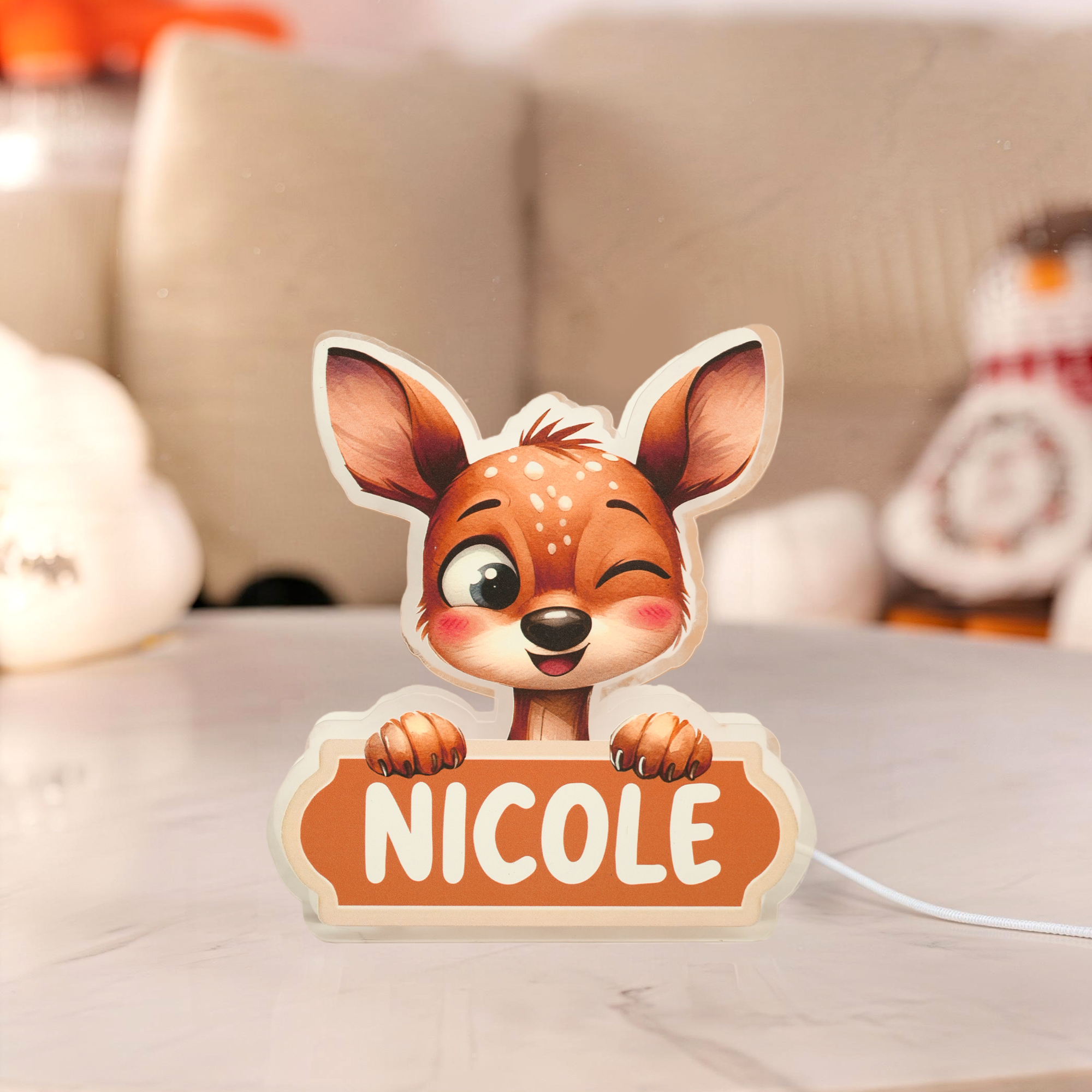 Personalised Cute Cartoon Lion Wolf Animal Acrylic LED Night Light with ...