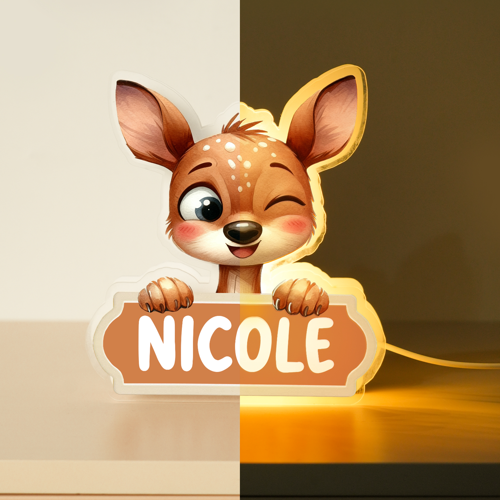 Personalised Cute Cartoon Lion Wolf Animal Acrylic LED Night Light with ...