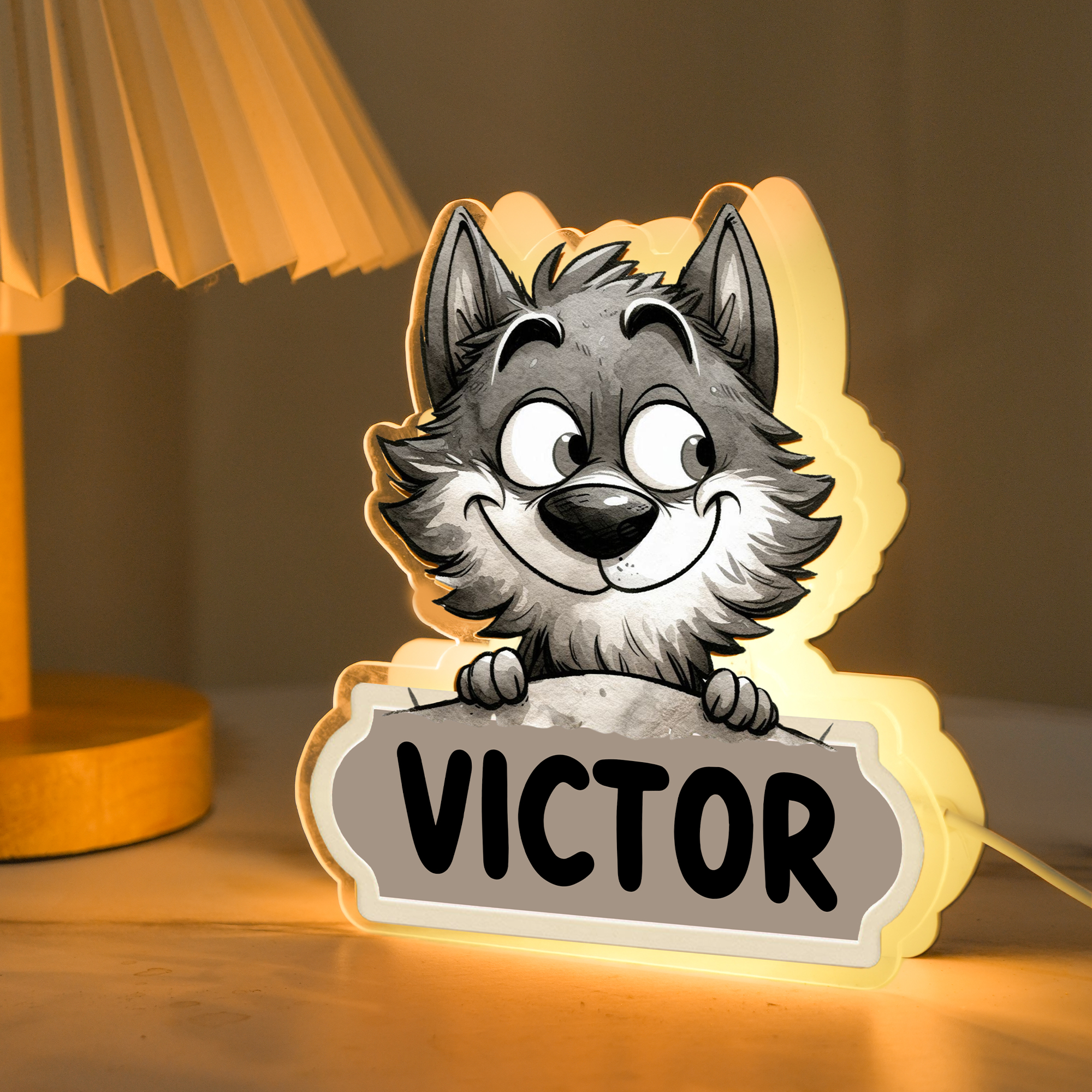 Personalised Cute Cartoon Lion Wolf Animal Acrylic LED Night Light with ...