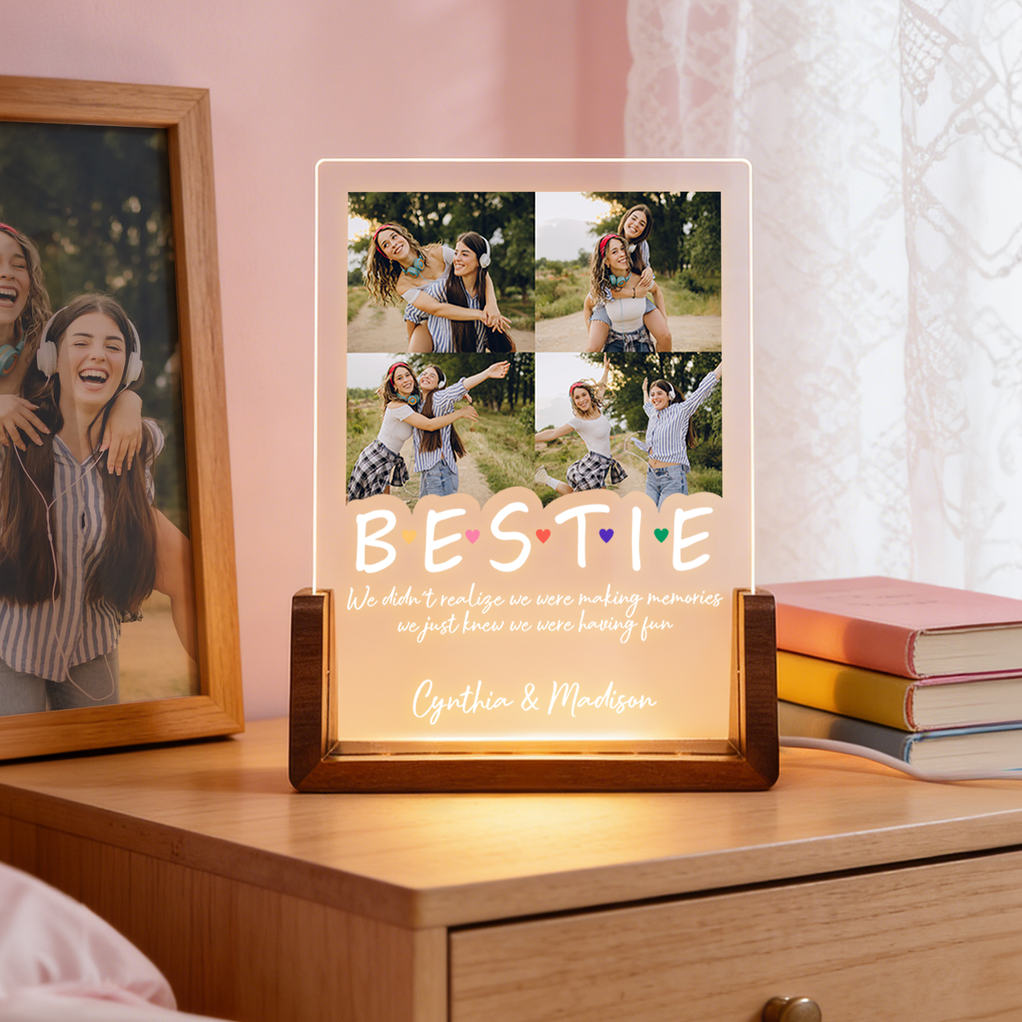 Personalized BESTIE 1-4 Photos Acrylic LED Night Light with Text and ...