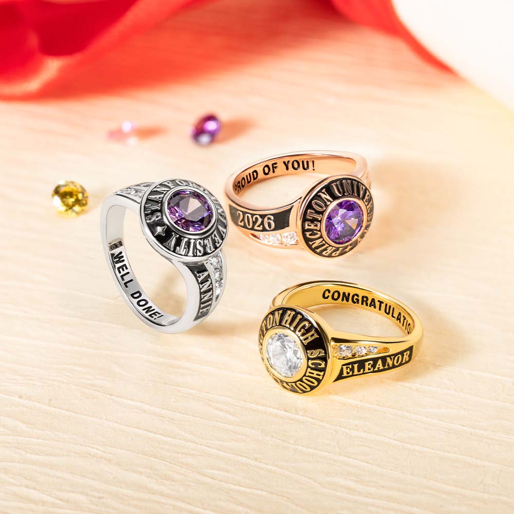 Personalized Engraved Birthstone Zircon Graduation Ring with Name and ...