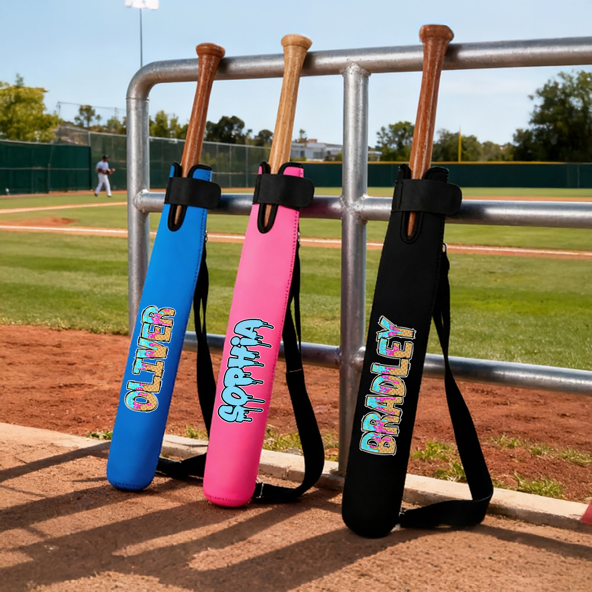 Personalized Ice Cream Drip Doodle Text Baseball Bat Cover with Hook ...