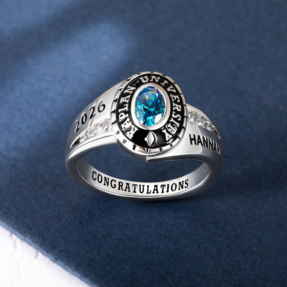 Personalized Class Rings for Men Women, Sterling Silver Birthstone Name ...