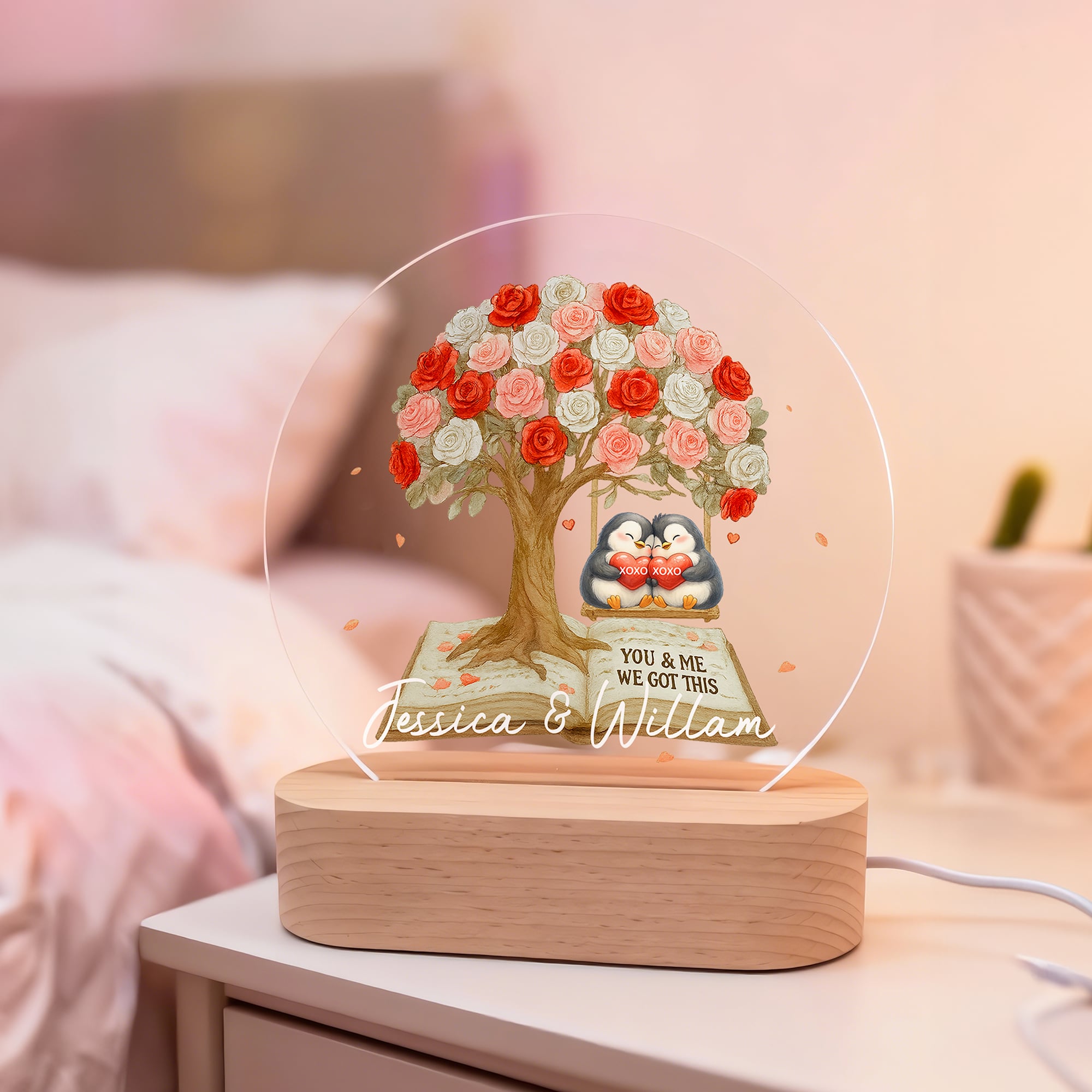 Personalized You & Me We Got This Rose Tree Penguin LED Night Light ...