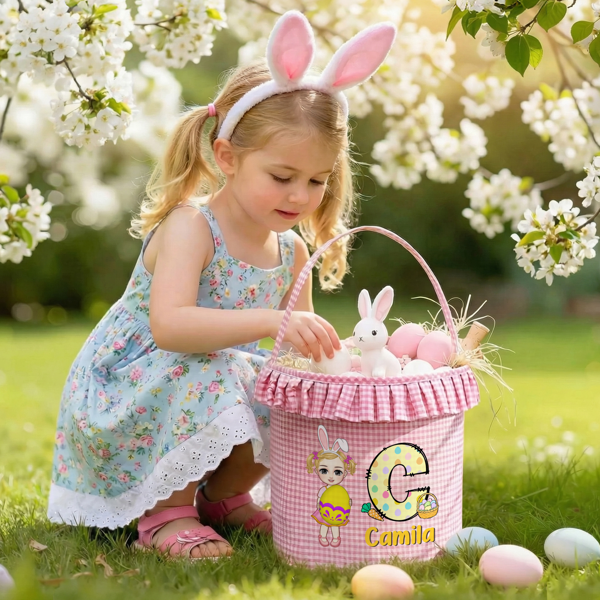 Personalised Cartoon Character Easter Basket with Name and Initial ...