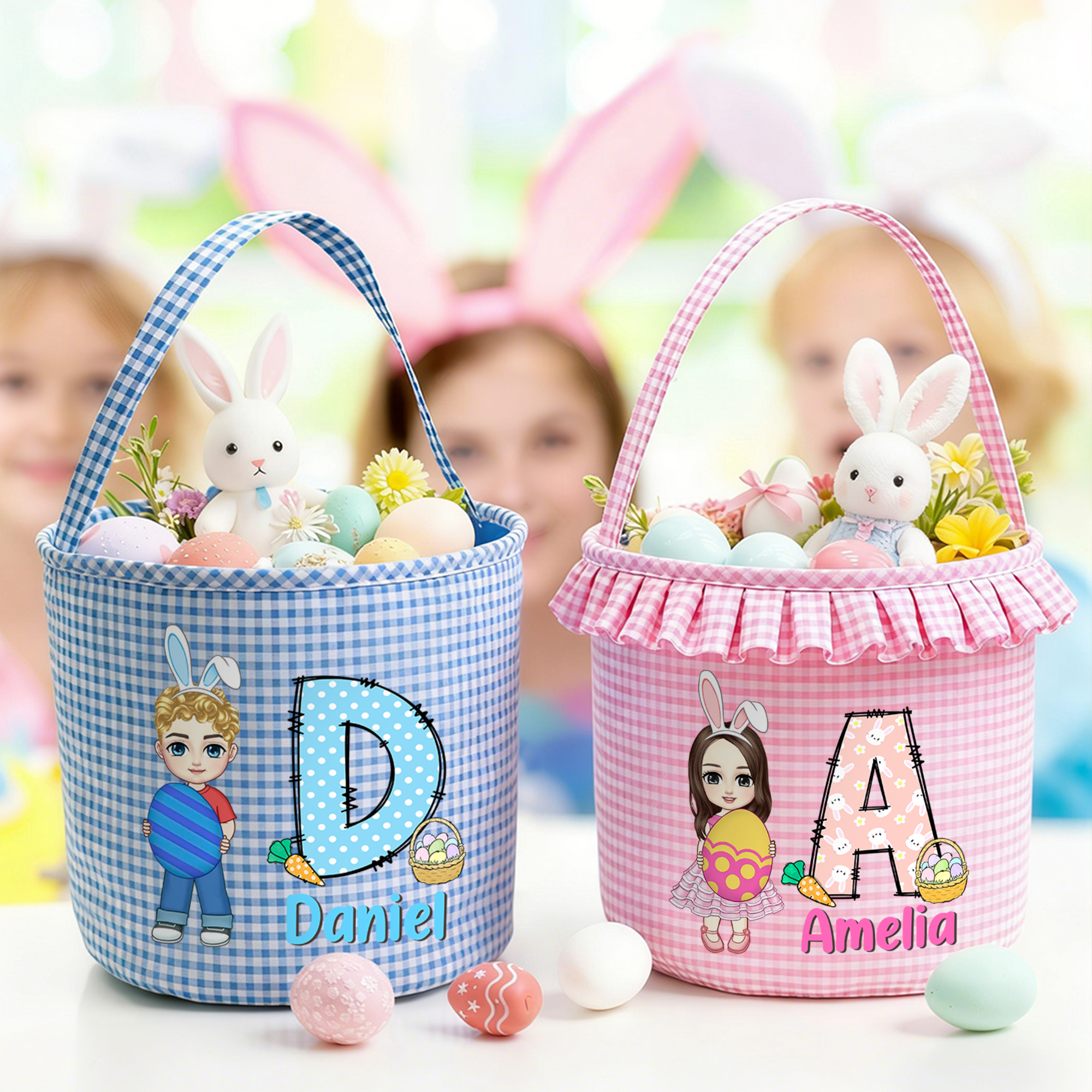 Personalised Cartoon Character Easter Basket with Name and Initial ...