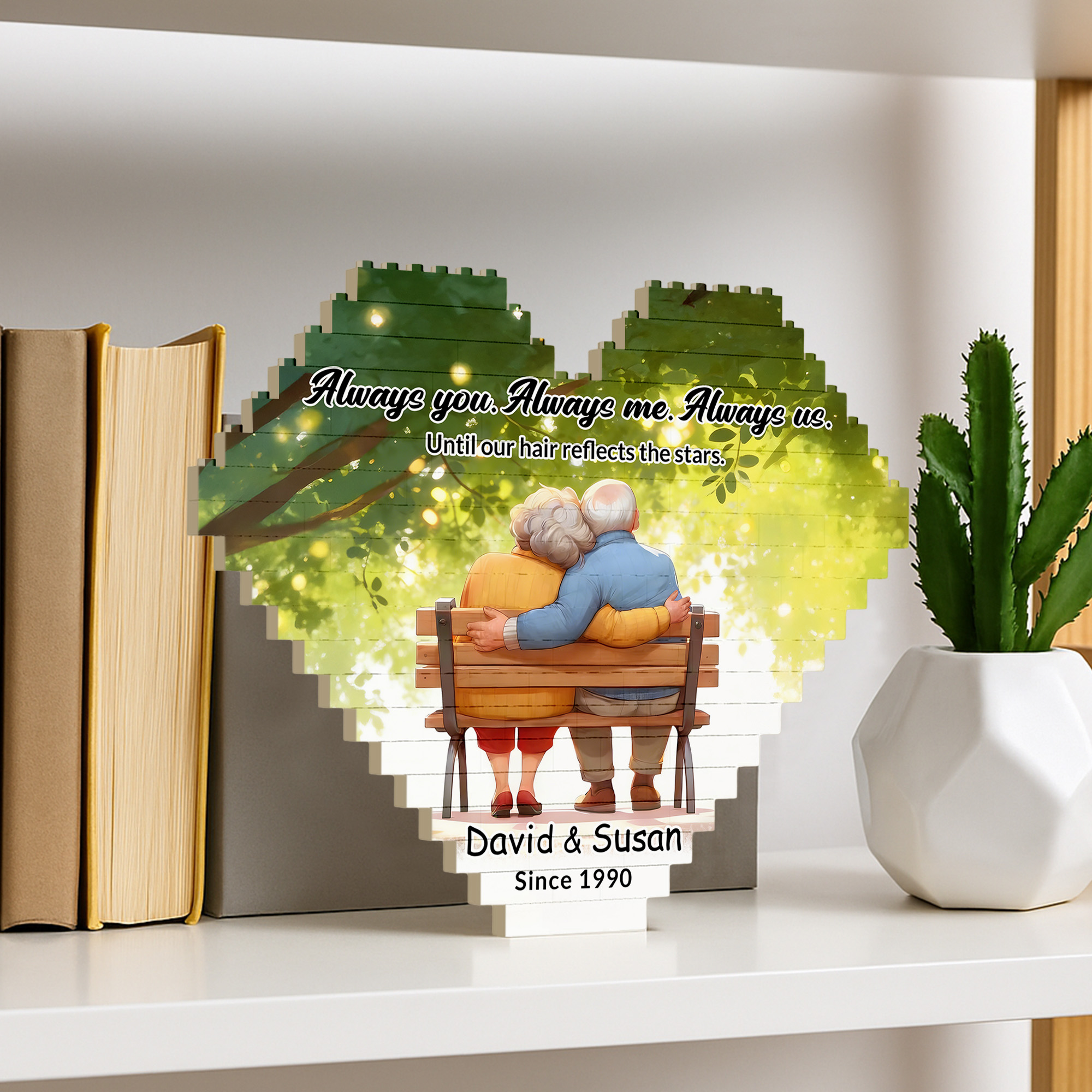 Personalized Cartoon Elderly Companion Heart-Shaped Building Brick ...