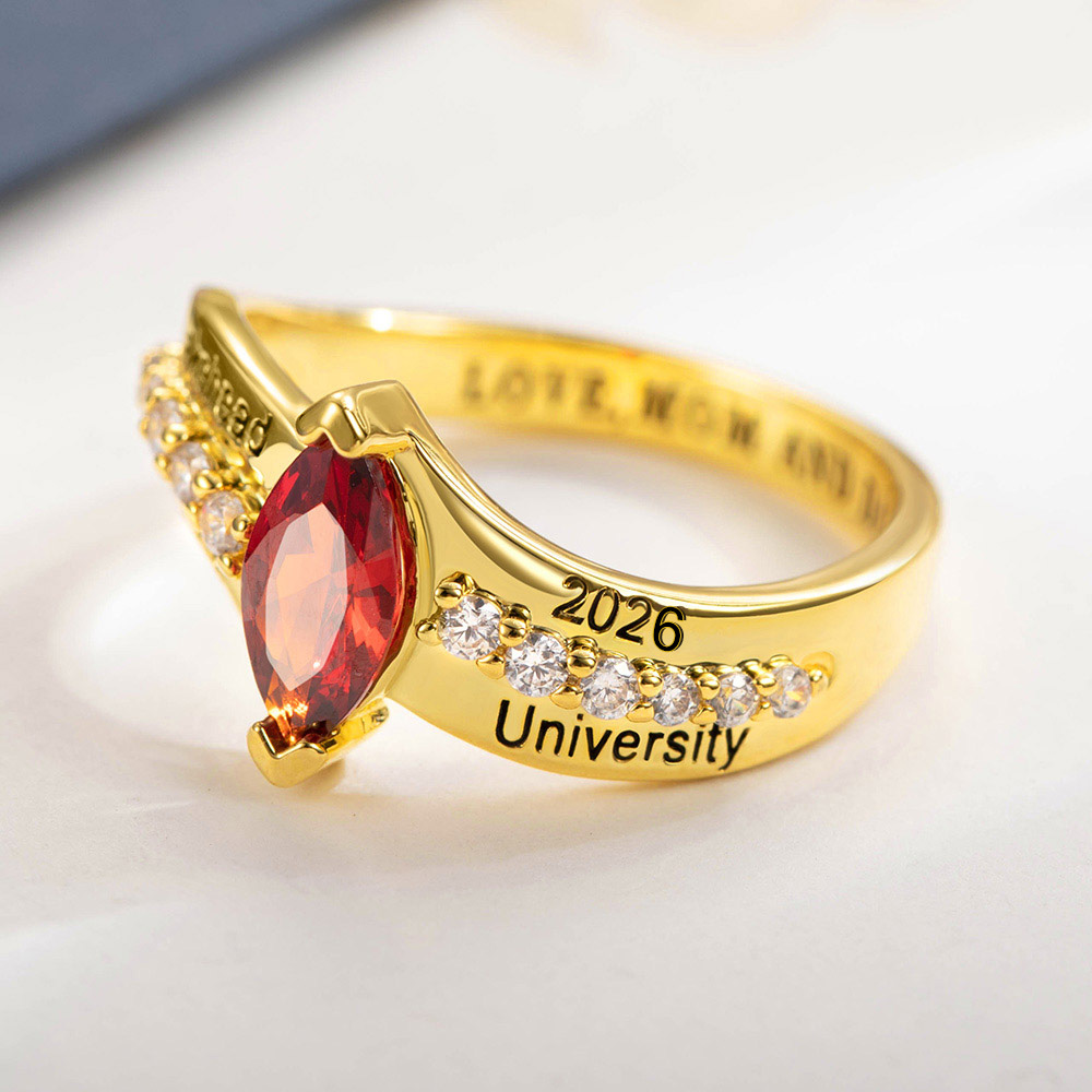Personalized Birthstone Ring with Zircon Class of 2026 Engraved ...