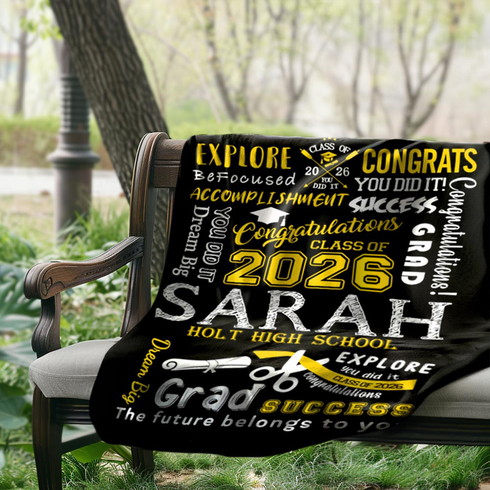 Personalized Graduation Inspiration Multicolor Soft Fleece Name Blanket ...