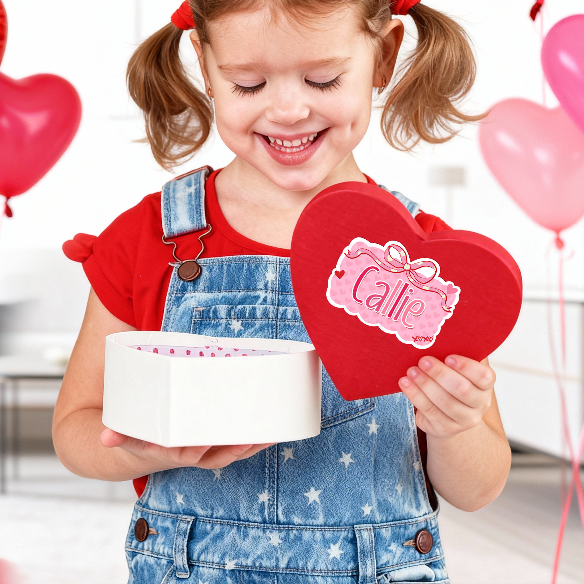 Personalised Cute Bow Heart Pink Sticker with Name Set of 2 Gift Decor ...
