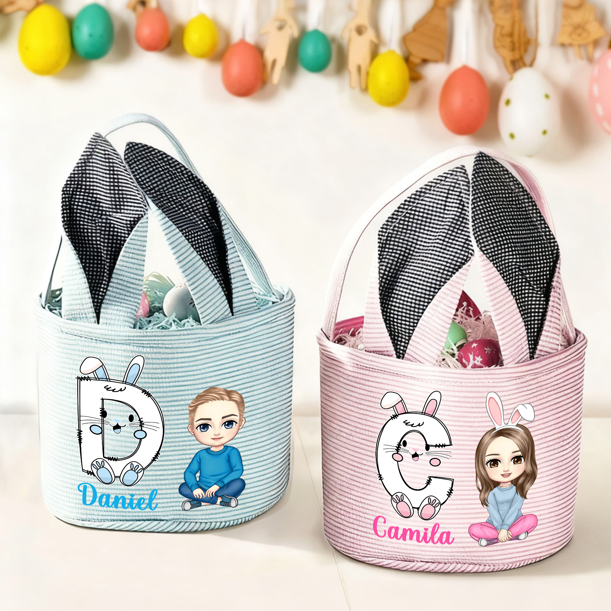 Personalisierte Cartoon-Charakter Canvas gestreiften Korb mit Namen und ...