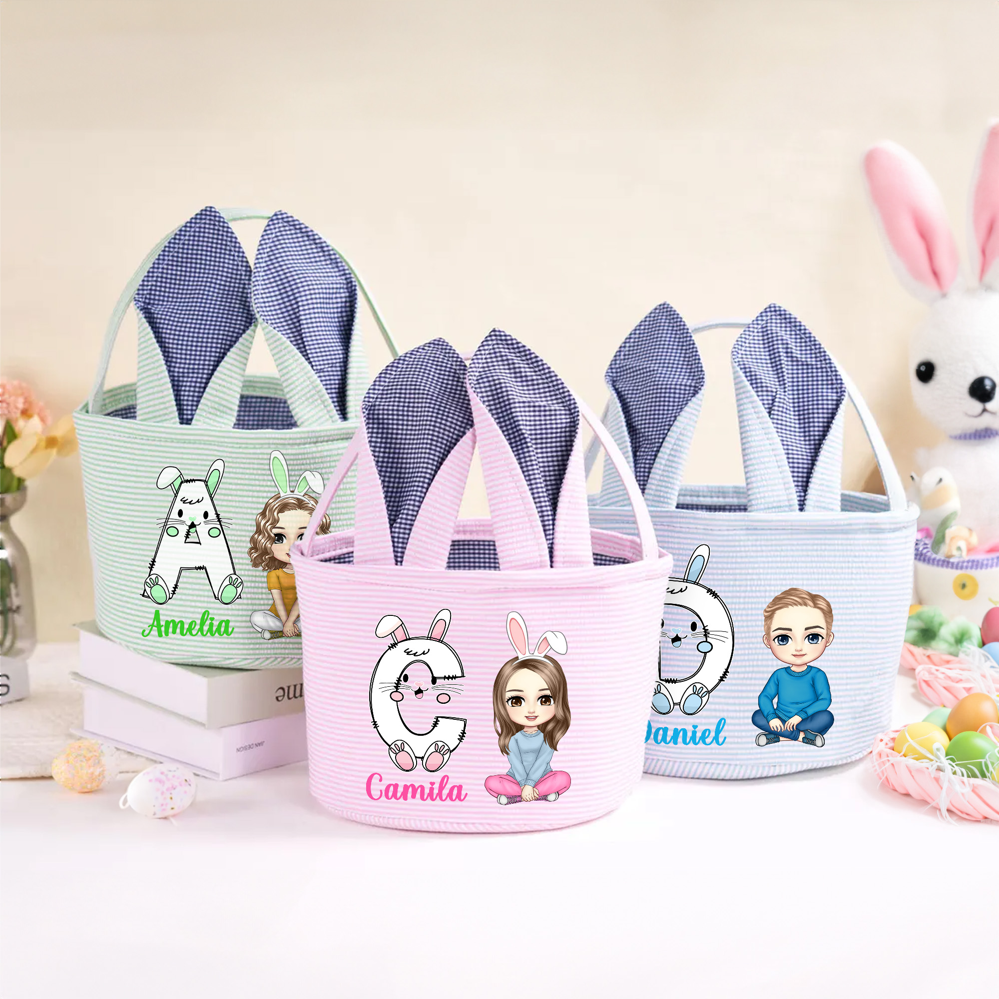 Personalisierte Cartoon-Charakter Canvas gestreiften Korb mit Namen und ...