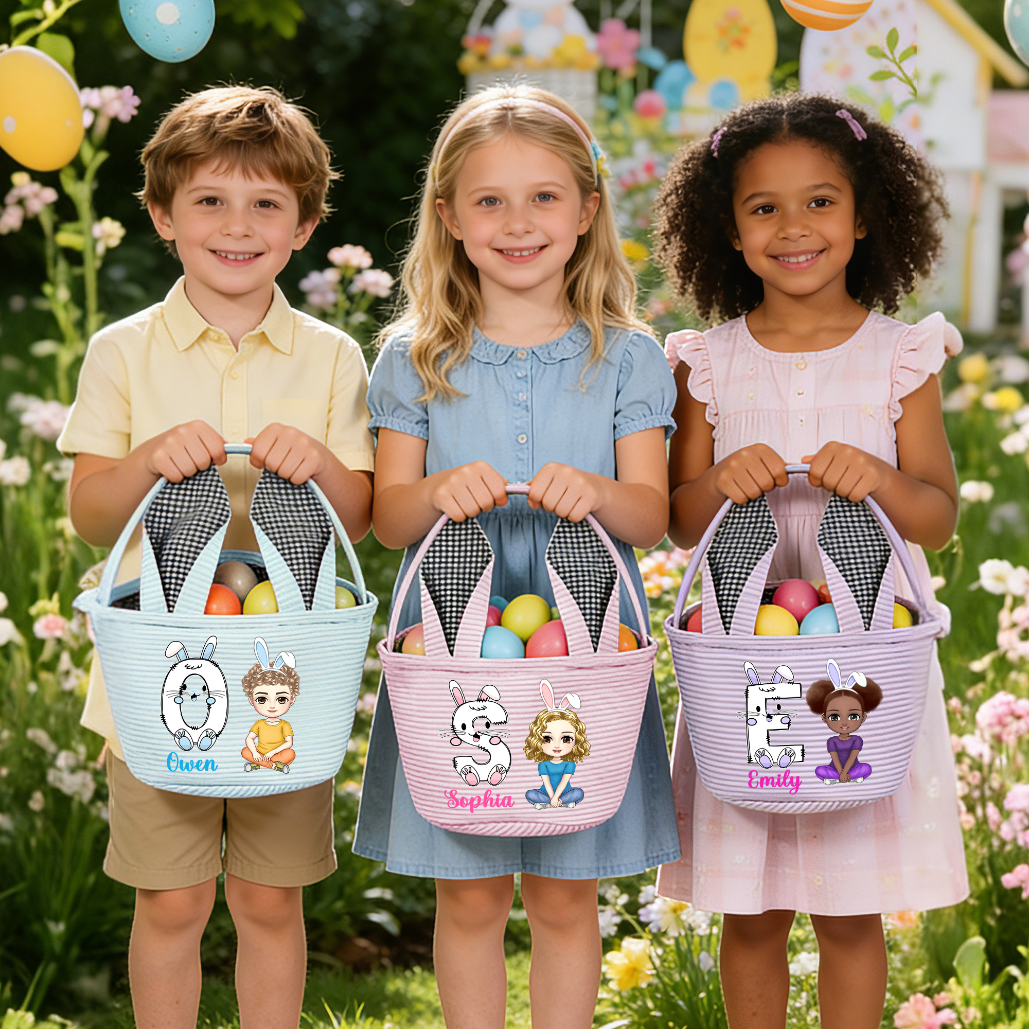Personalised Cartoon Character Canvas Striped Basket with Name and ...