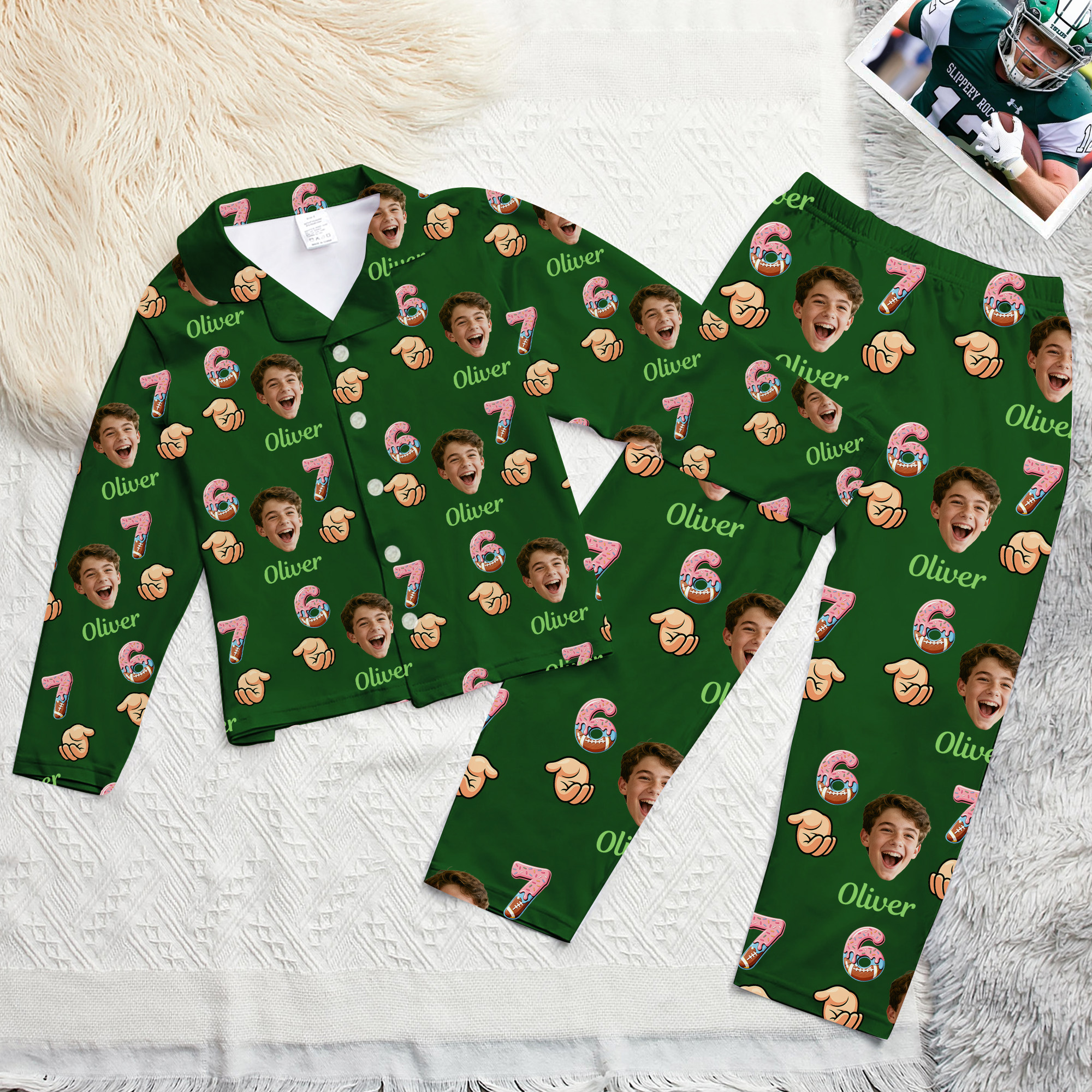 Personalisierte sechs sieben Meme Design Gesicht Foto Multicolor Pyjama ...