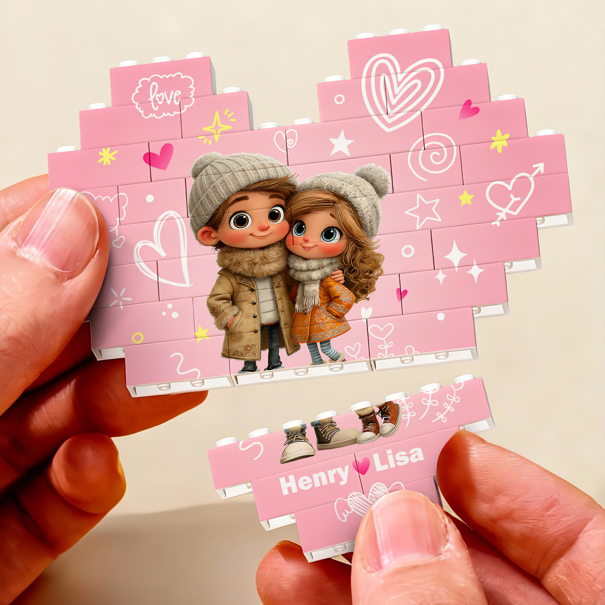 Personalized Heart Hugging Cartoon Character ABS Stand Building Brick ...