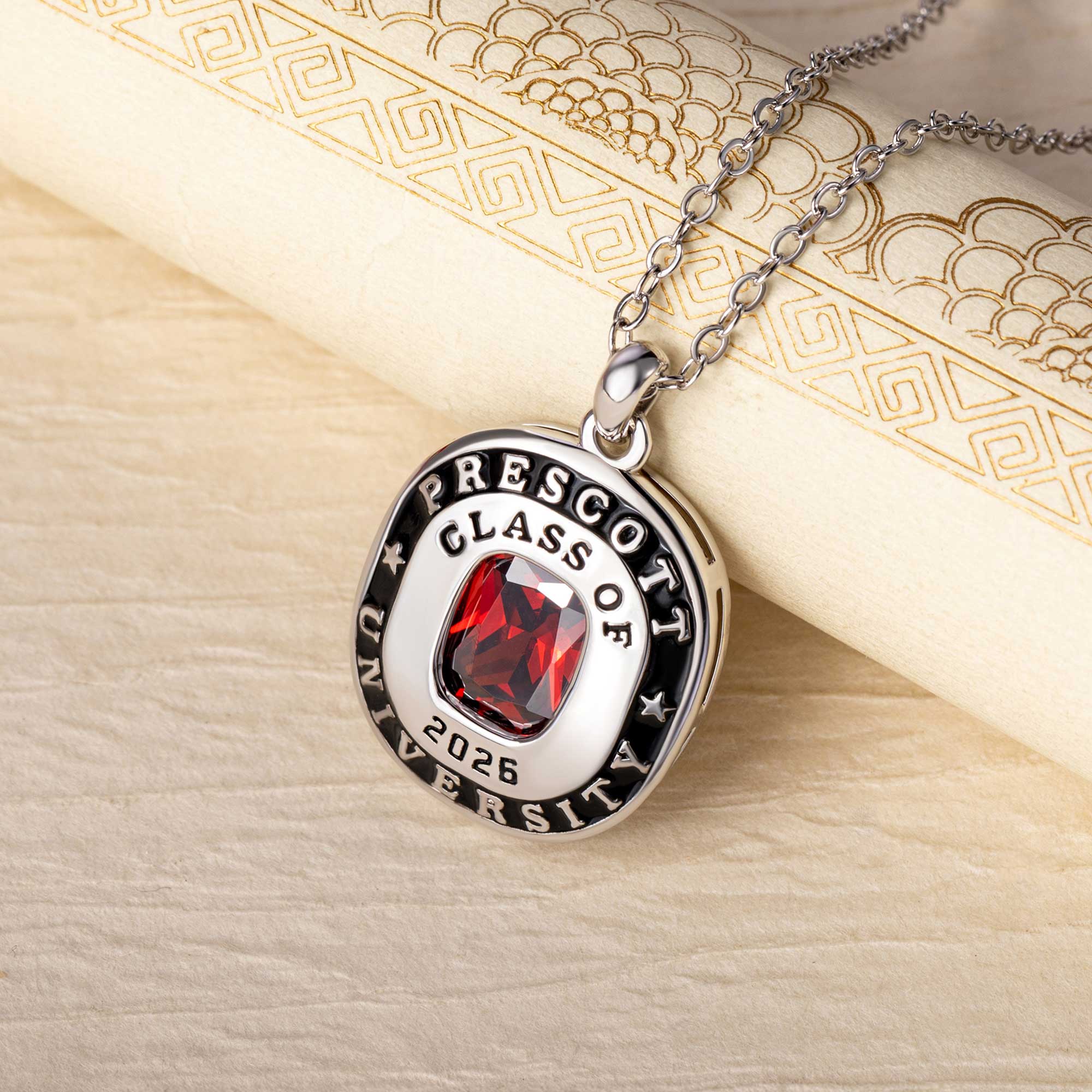 Personalized Birthstone Shield Badge Sterling Silver Necklace with Text ...