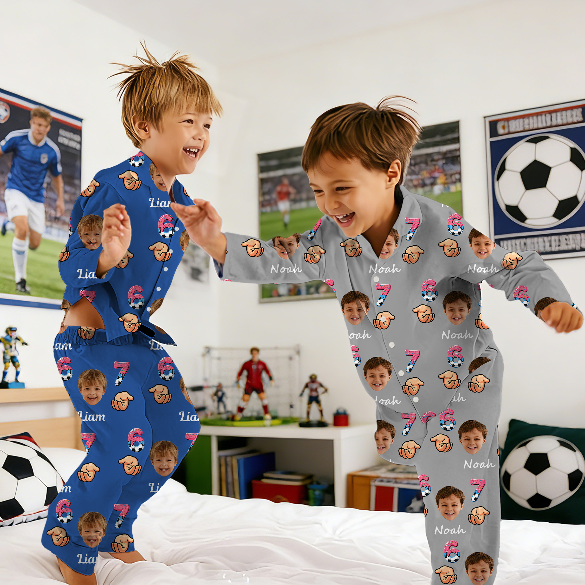 Personalisierte sechs sieben Meme Design Gesicht Foto Multicolor Pyjama ...