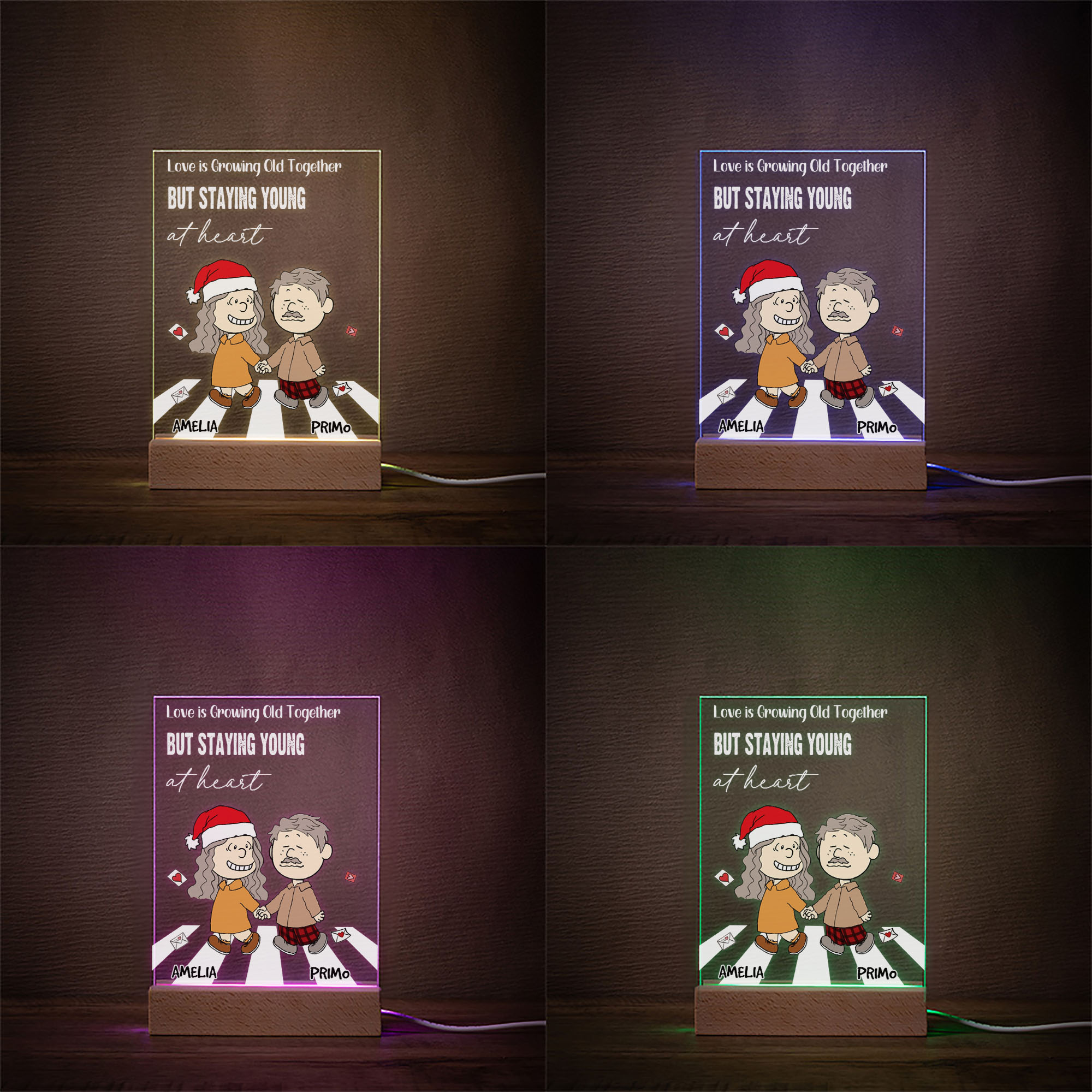 Personalized Cartoon Couple 4-Color Acrylic LED Night Light with Name ...