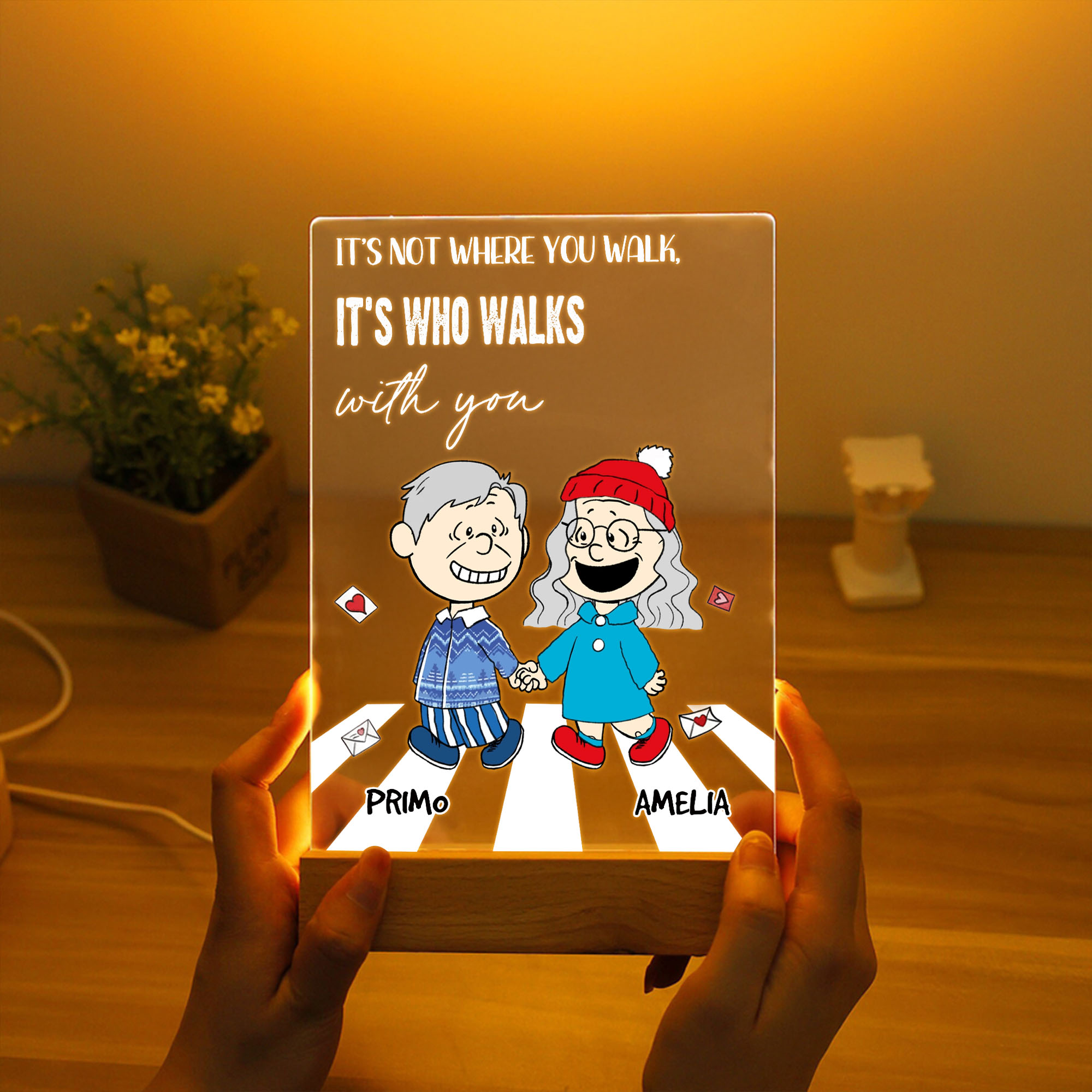 Personalized Cartoon Couple 4-Color Acrylic LED Night Light with Name ...