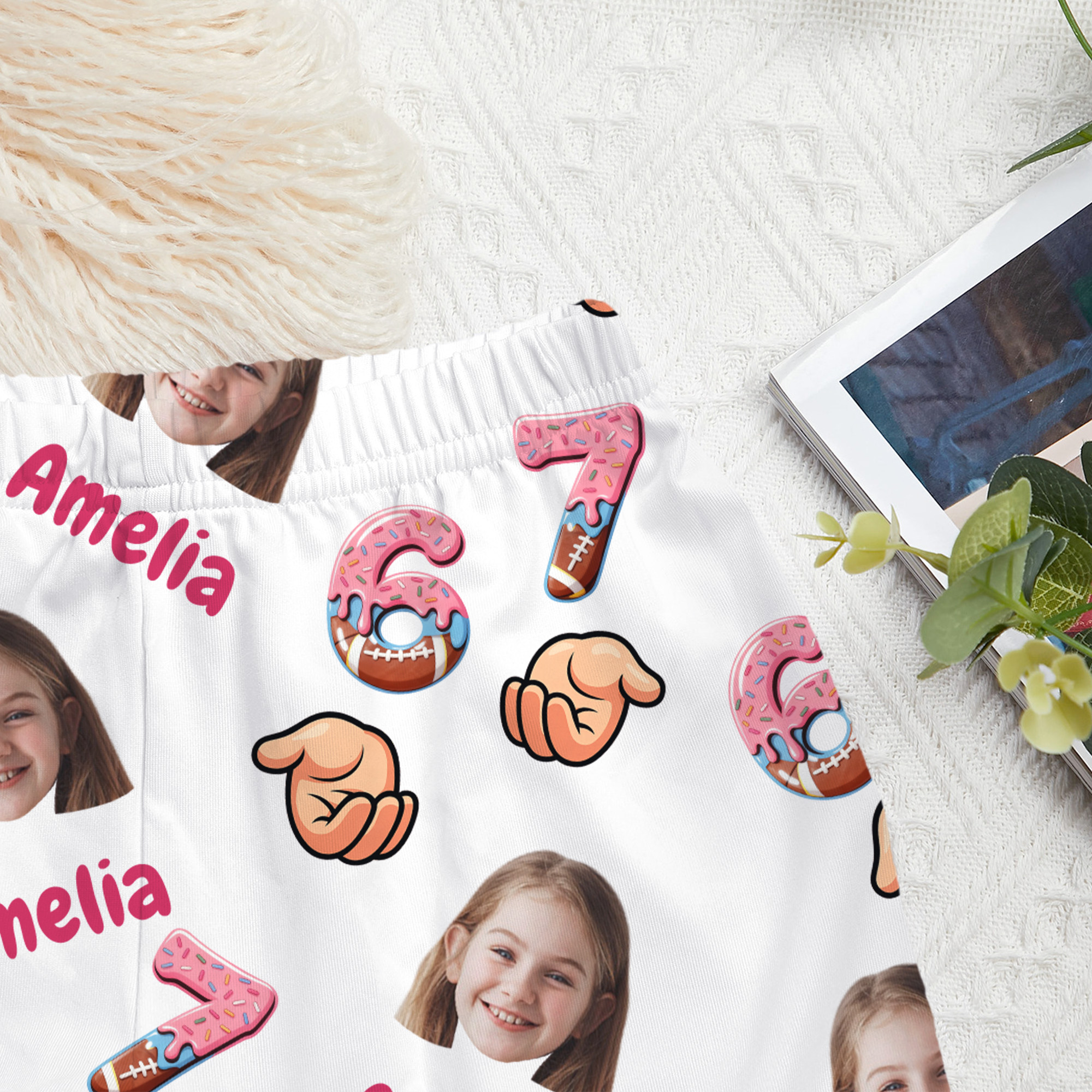 Personalisierte sechs sieben Meme Design Gesicht Foto Multicolor Pyjama ...