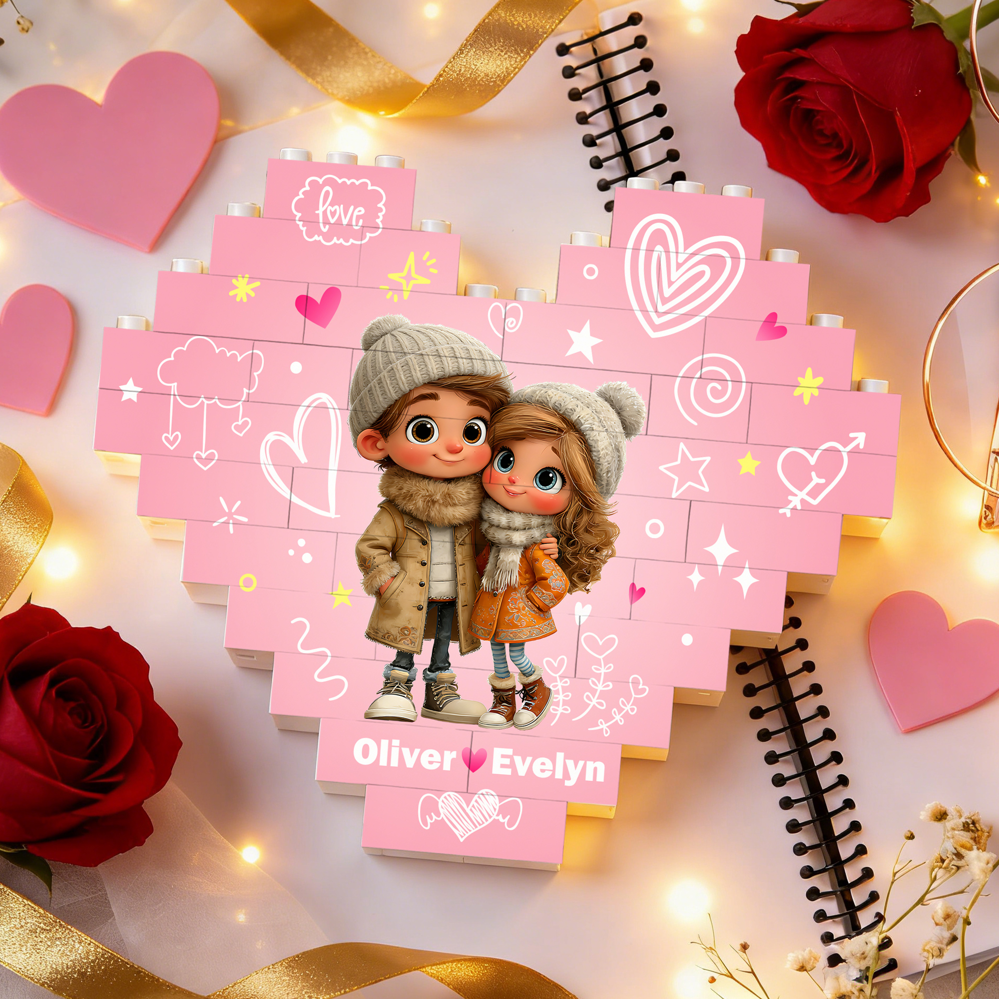 Personalized Heart Hugging Cartoon Character ABS Stand Building Brick ...