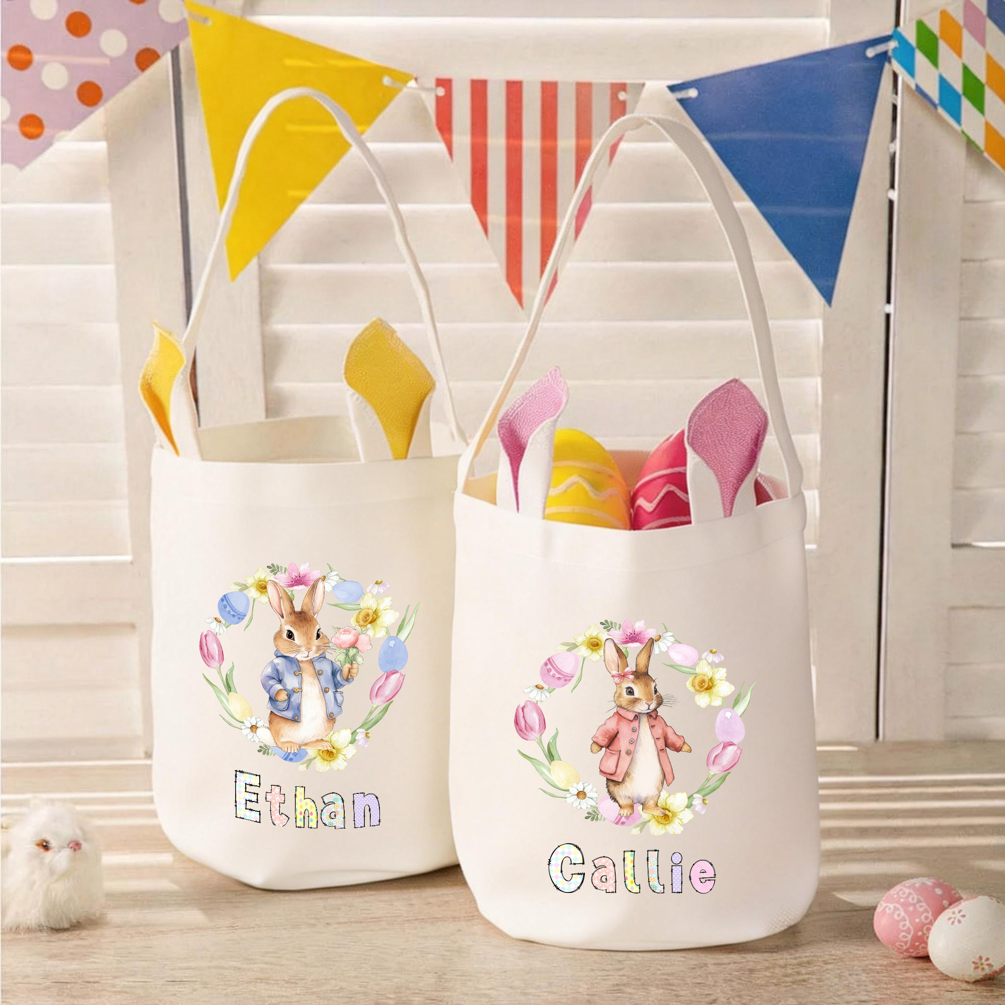 Personalized Cute Peter Rabbit Reusable Bunny Ear Easter Bucket Basket ...