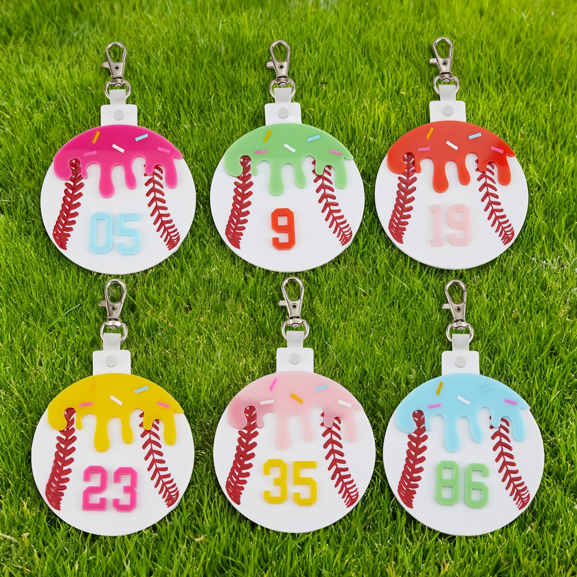 Personalized Ice Cream Drip Baseball Keychain with Number Birthday Team ...