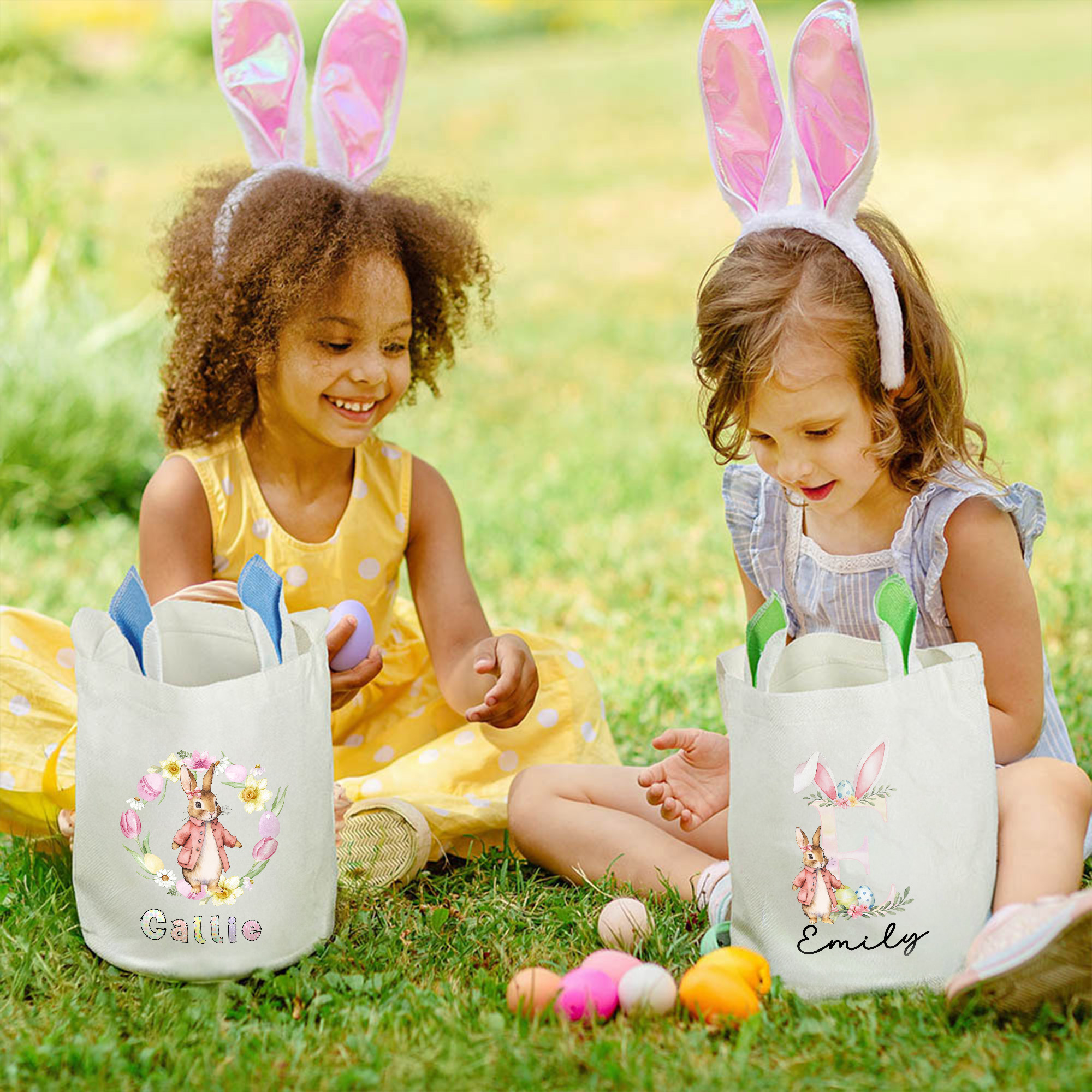 Personalized Cute Peter Rabbit Reusable Bunny Ear Easter Bucket Basket ...