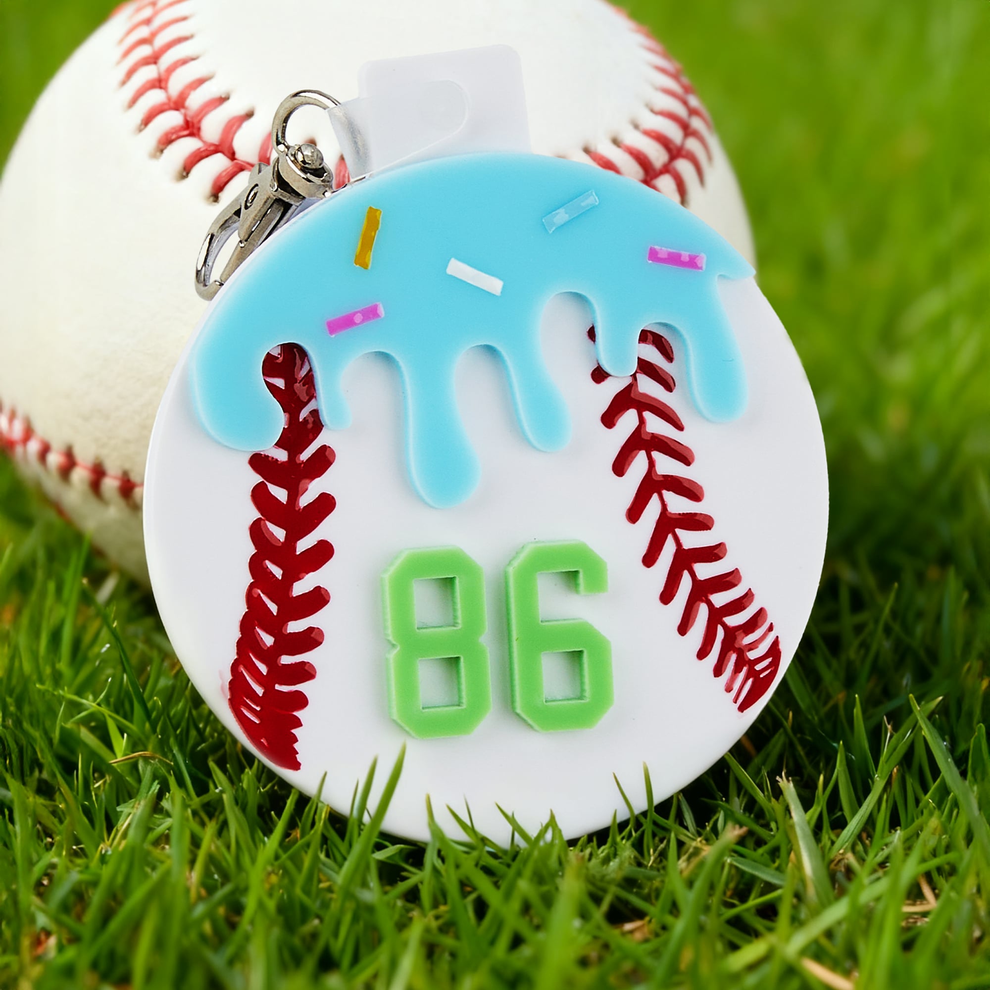 Personalized Ice Cream Drip Baseball Keychain with Number Birthday Team ...