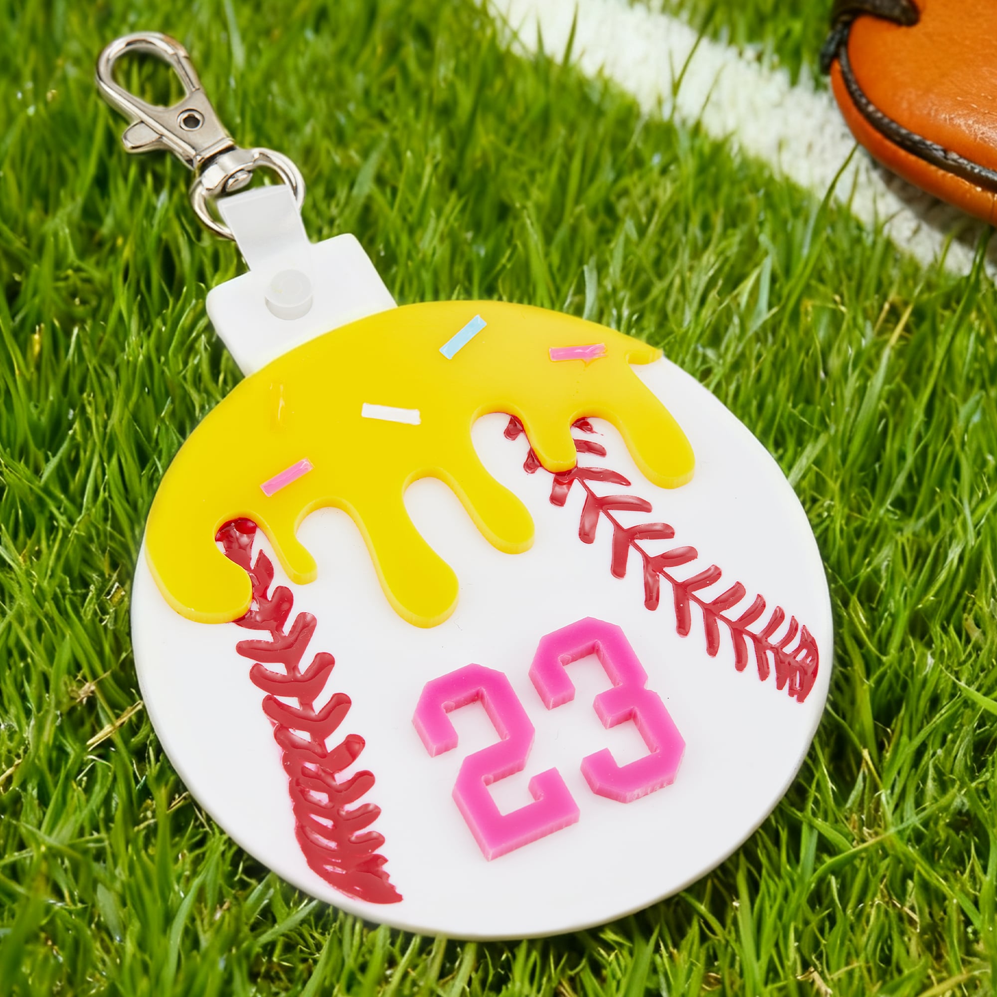 Personalized Ice Cream Drip Baseball Keychain with Number Birthday Team ...