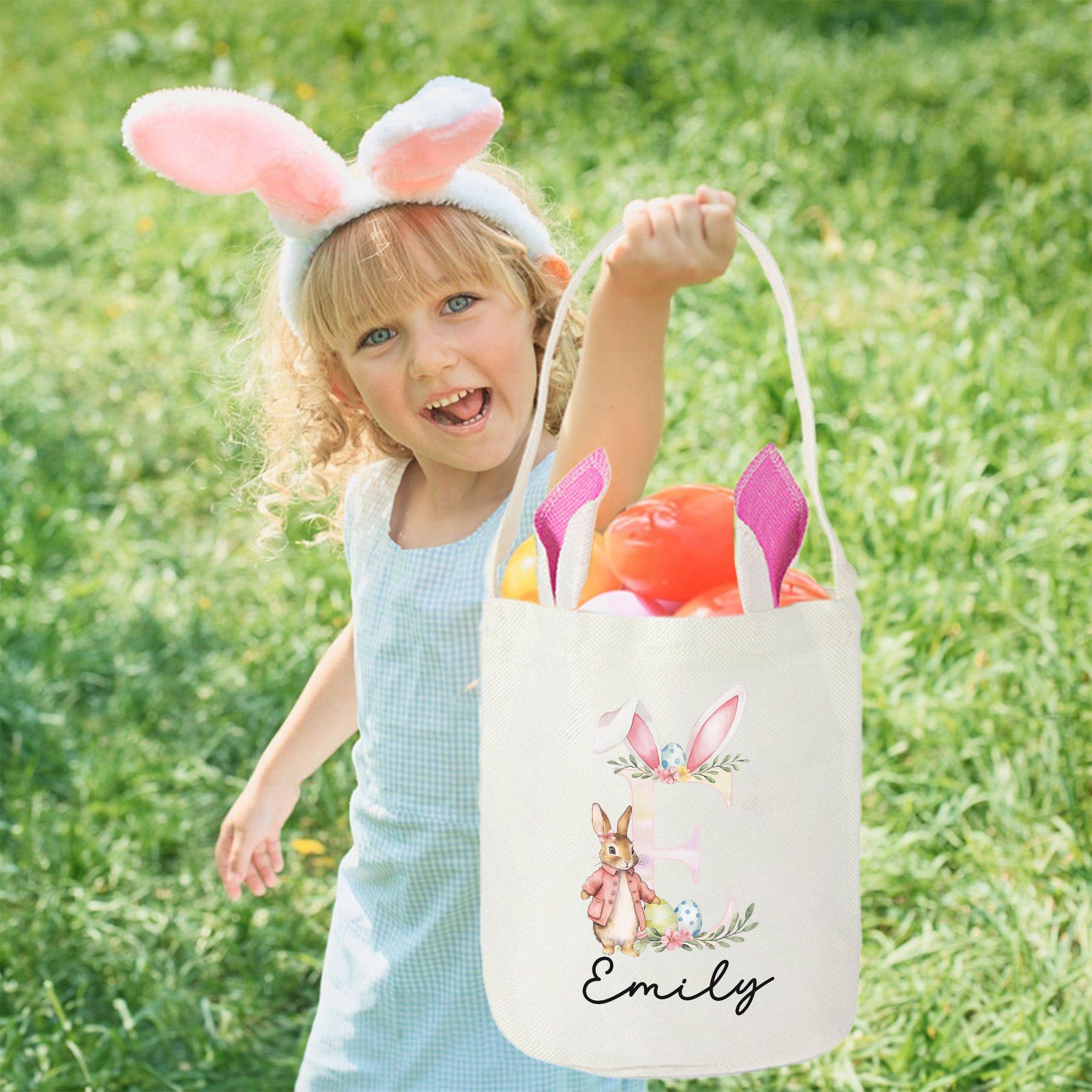 Personalized Cute Peter Rabbit Reusable Bunny Ear Easter Bucket Basket ...