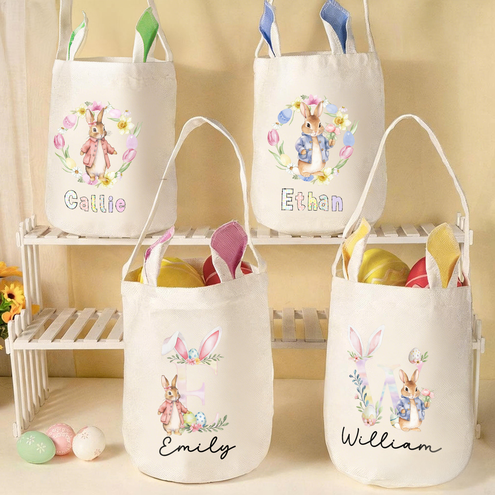 Personalized Cute Peter Rabbit Reusable Bunny Ear Easter Bucket Basket ...