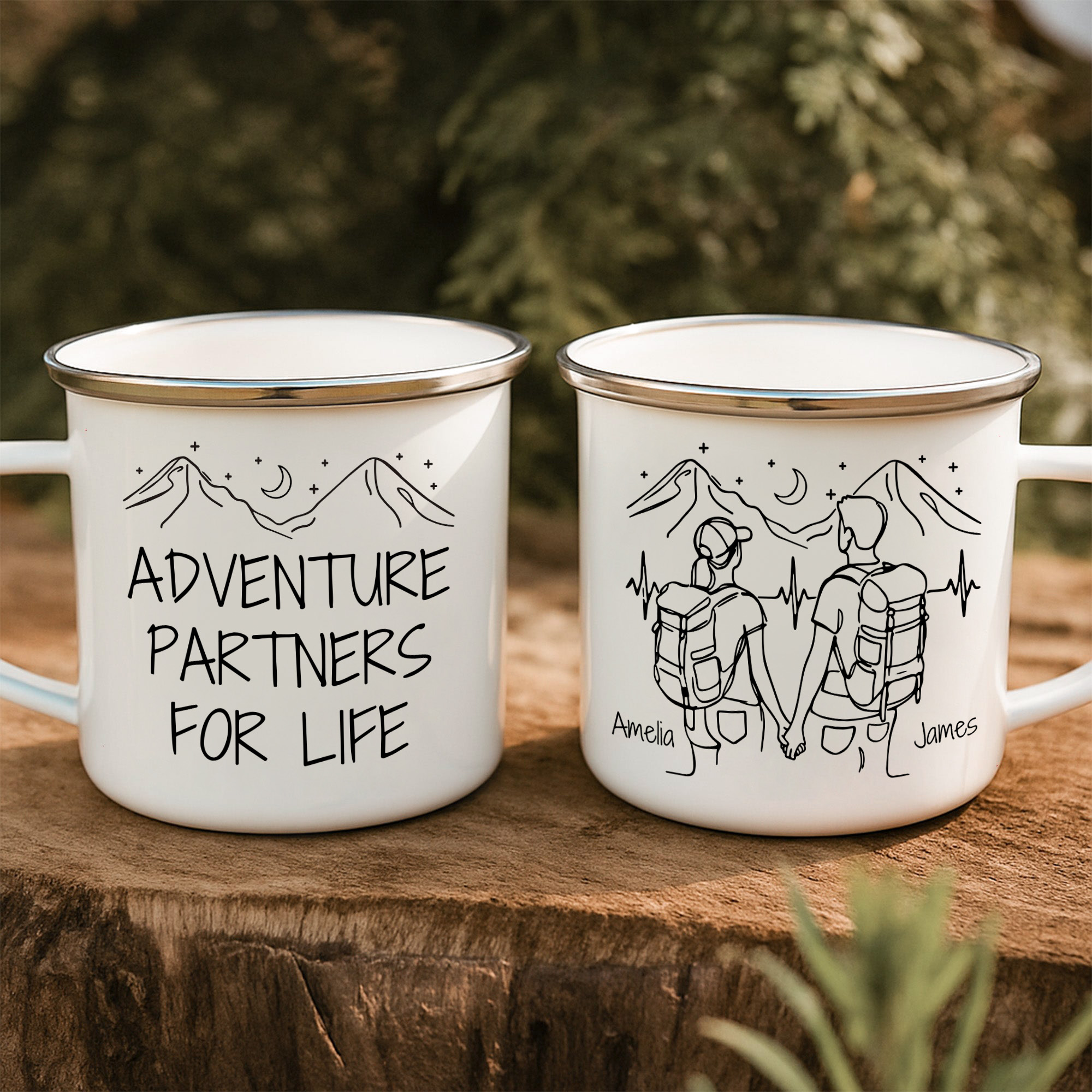 Personalized Adventure Hiking Line Drawing 12 oz Enamel Mug with Name ...