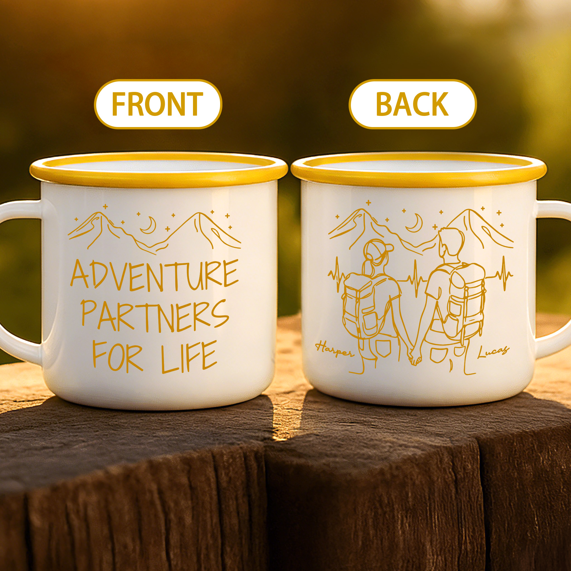 Personalized Adventure Hiking Line Drawing 12 oz Enamel Mug with Name ...