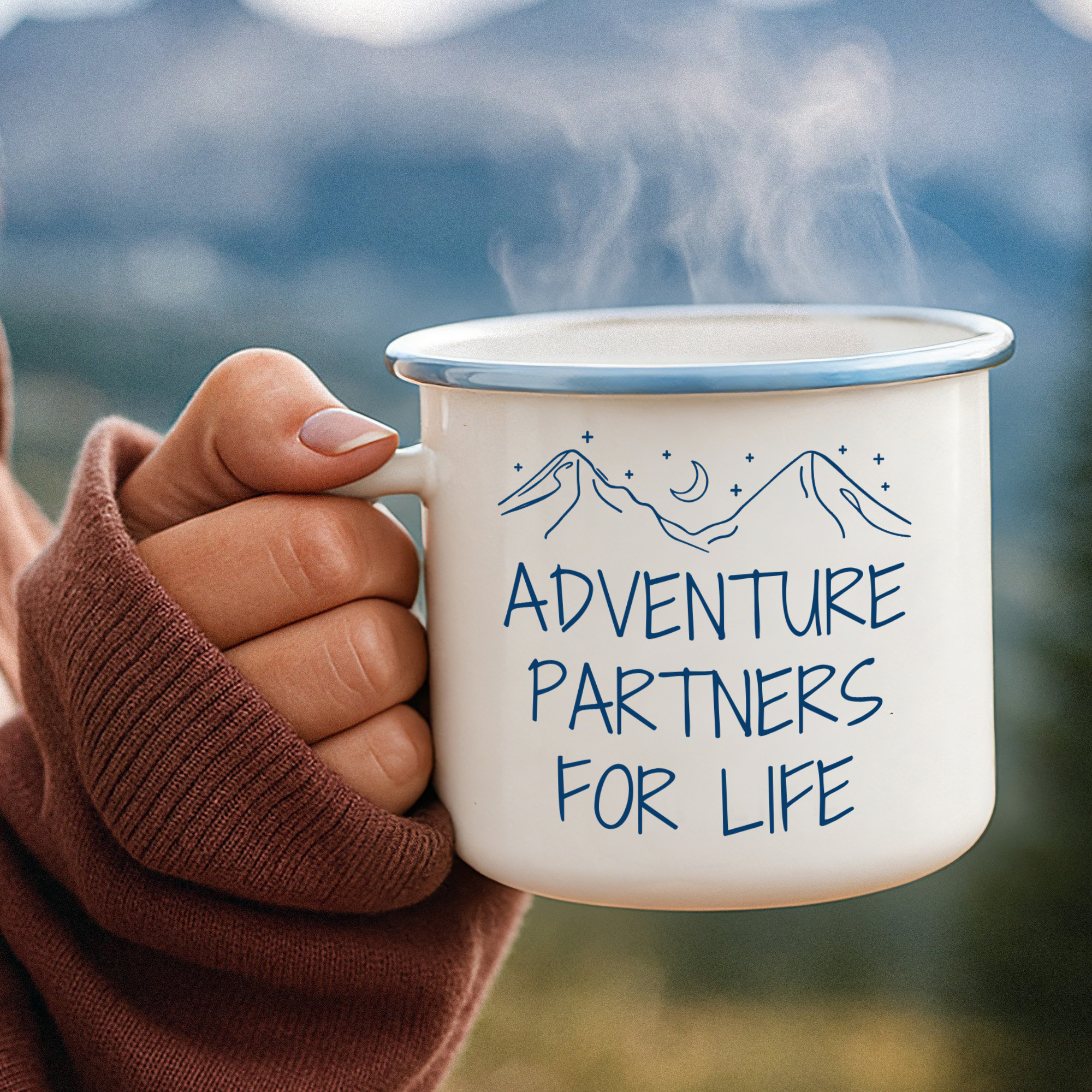 Personalized Adventure Hiking Line Drawing 12 oz Enamel Mug with Name ...