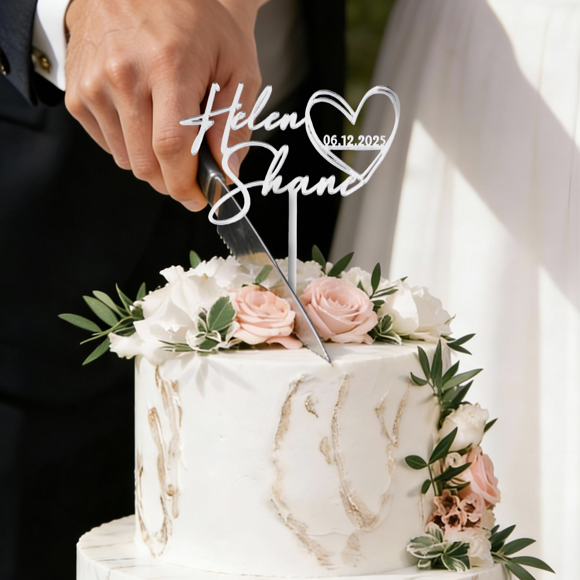 Personalized Script Line Acrylic and Linden Wood Heart Shaped Wedding ...