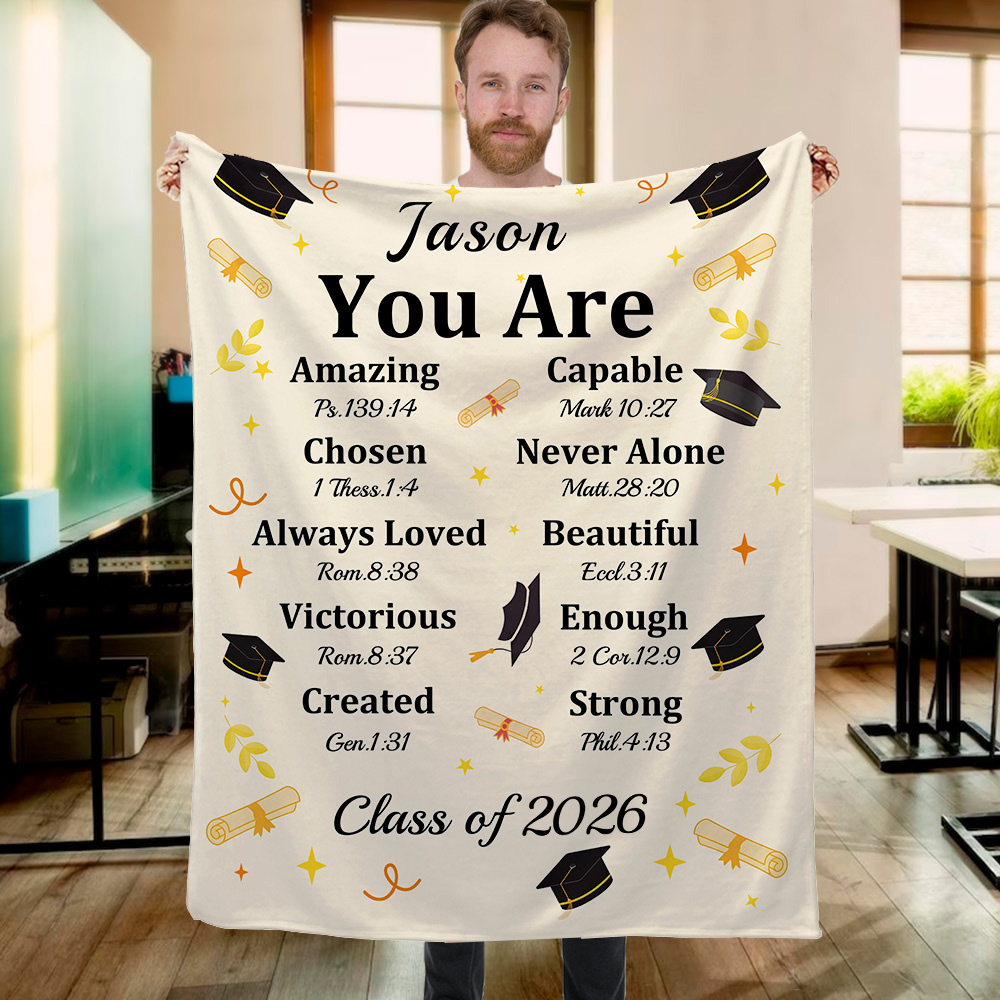 Personalized Graduation Cap Bible Chapter Soft Throw Blanket with Name ...