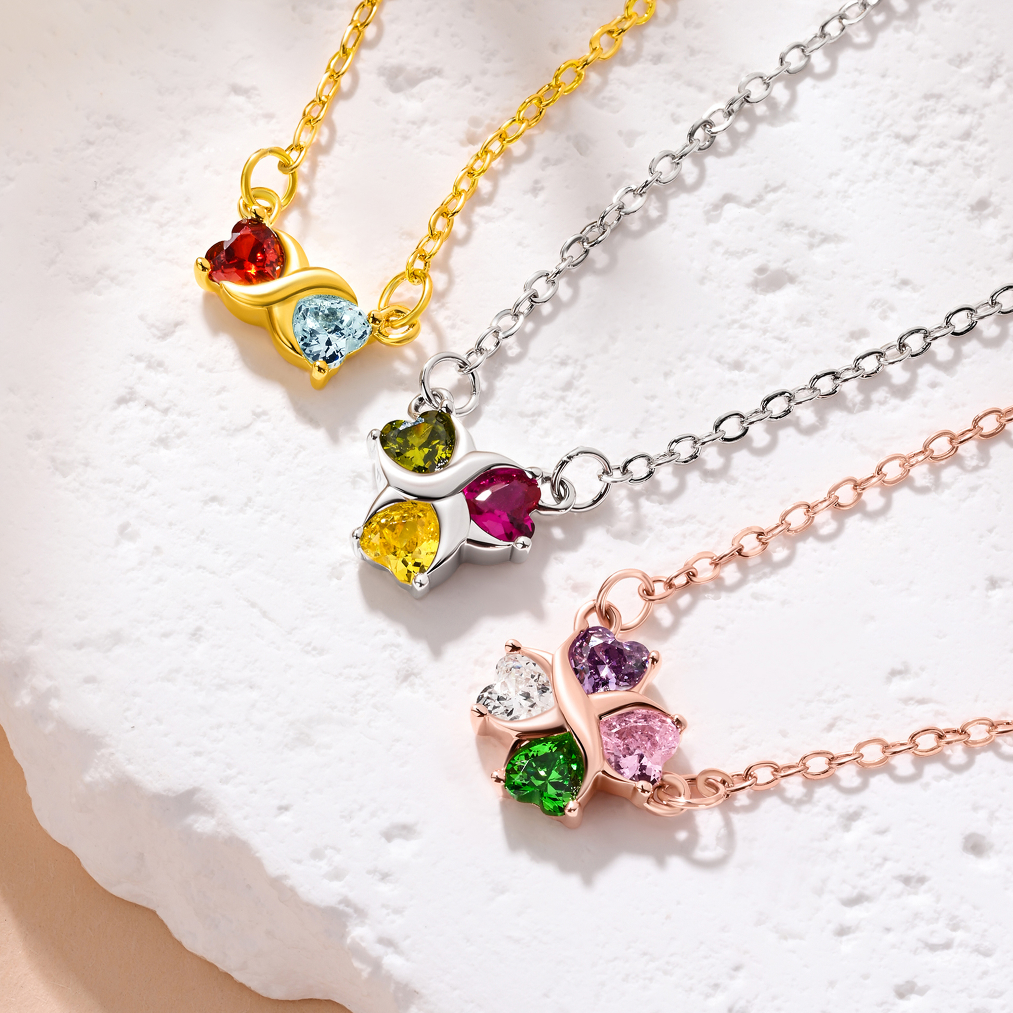 Personalisierte 2-4 Herz Birthstones Halskette Zierliche Schmuck ...