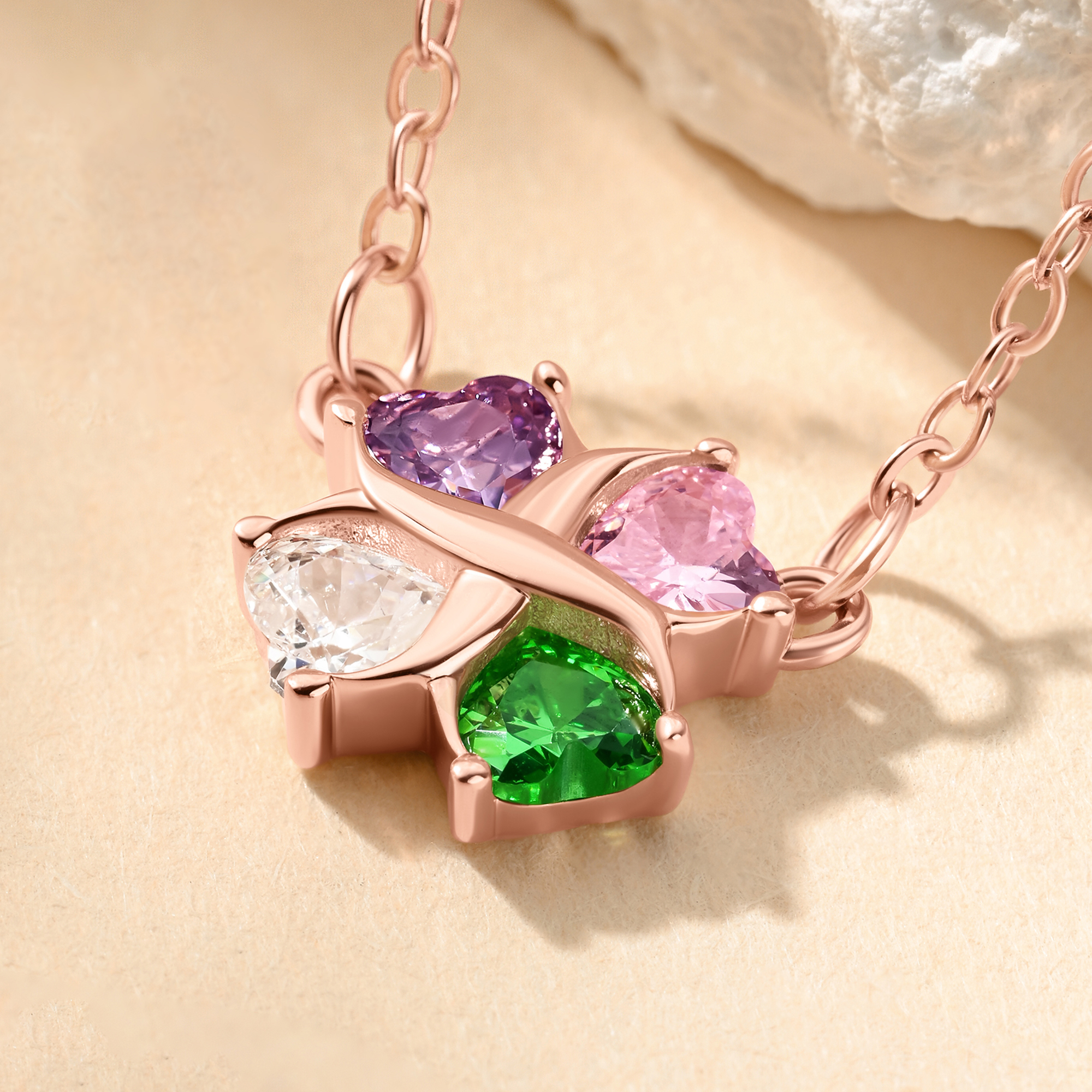 Personalisierte 2-4 Herz Birthstones Halskette Zierliche Schmuck ...