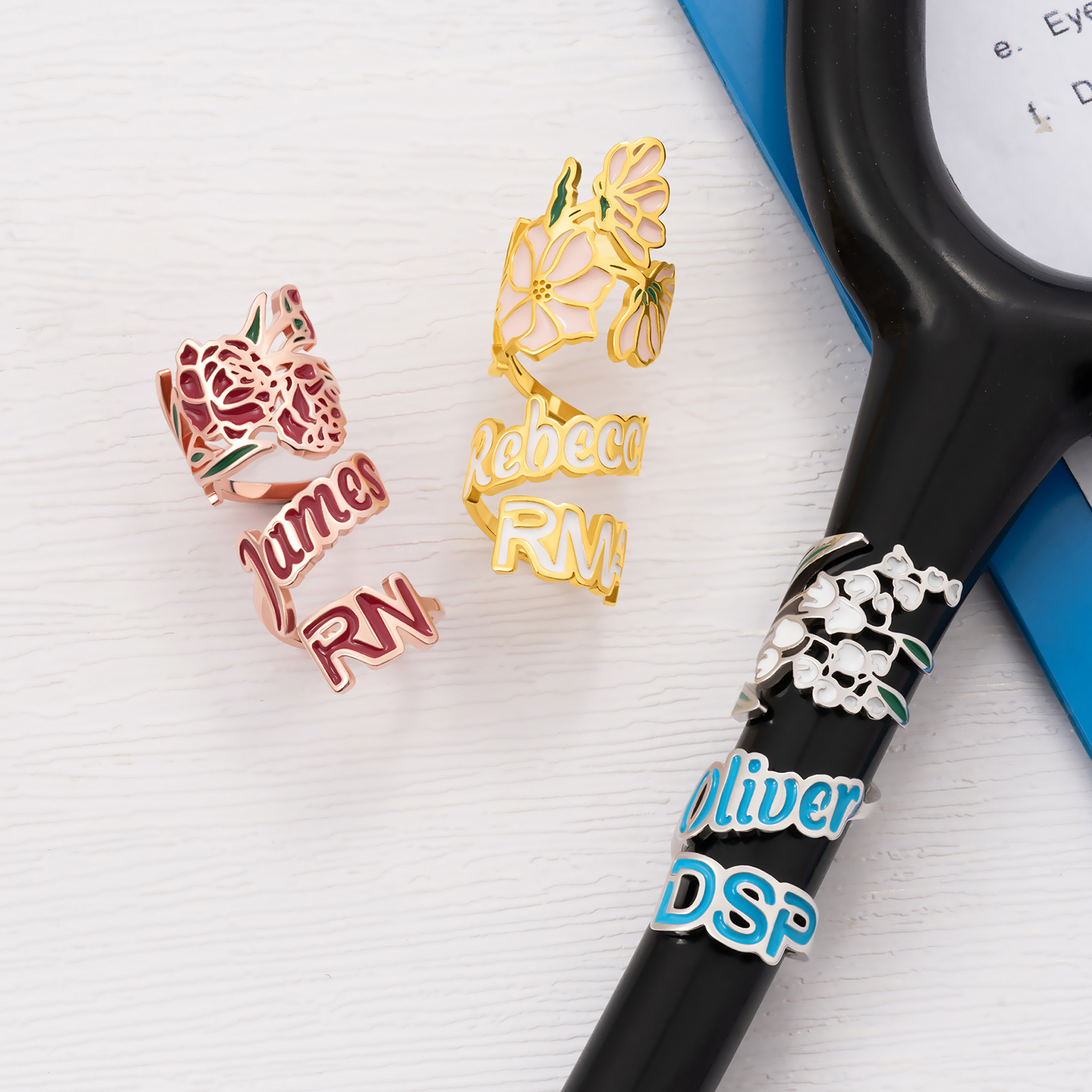 Personalised Birth Flower Stethoscope ID Tag with Name and Title ...