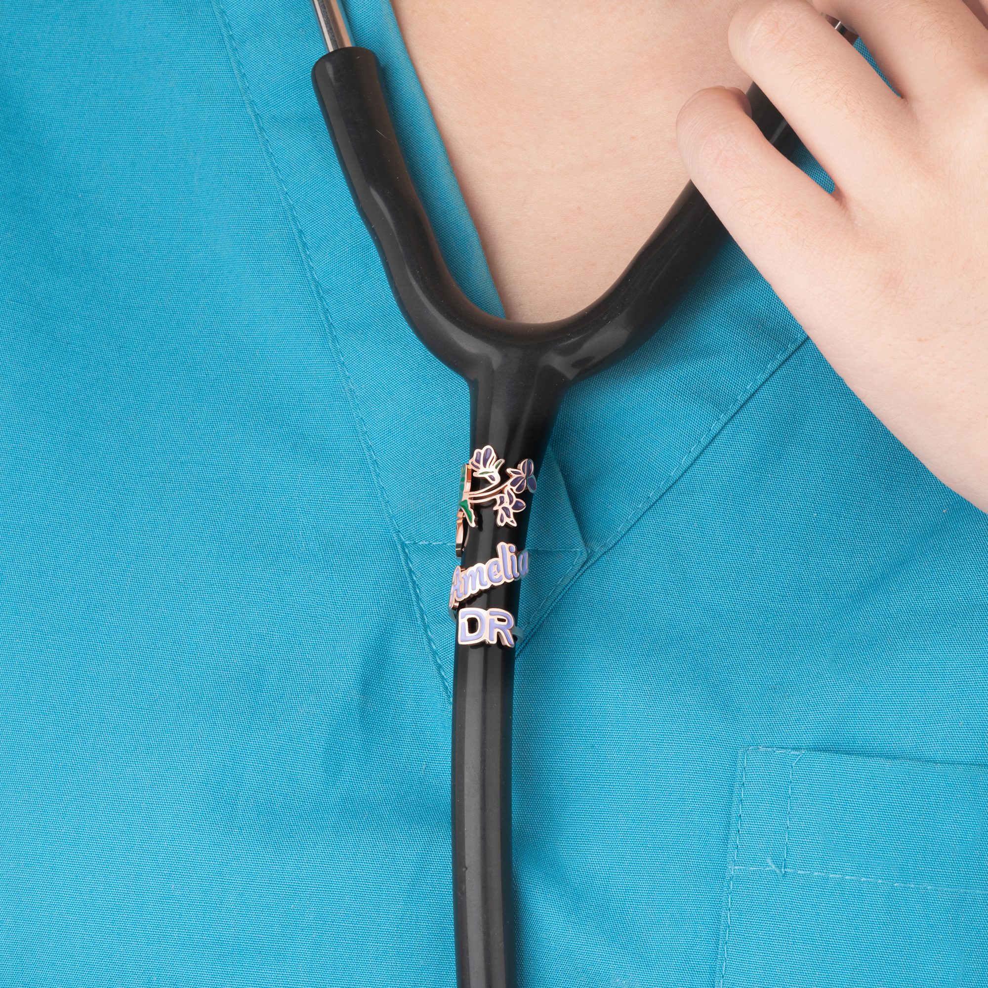 Personalised Birth Flower Stethoscope ID Tag with Name and Title ...