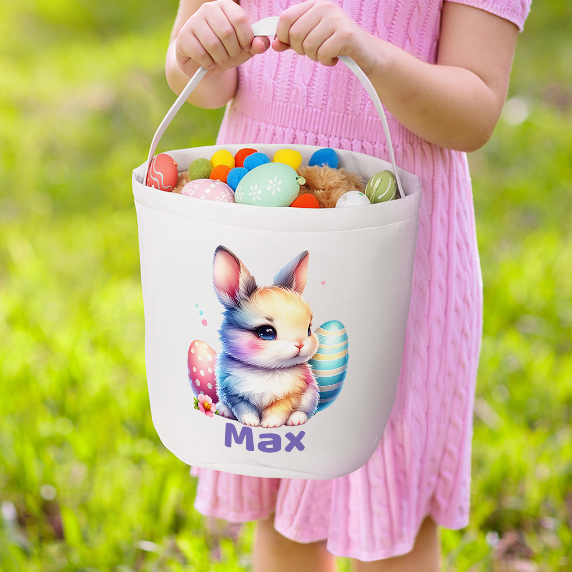 Personalised Cute Bunny Large Capacity Easter Bucket Basket with Name ...