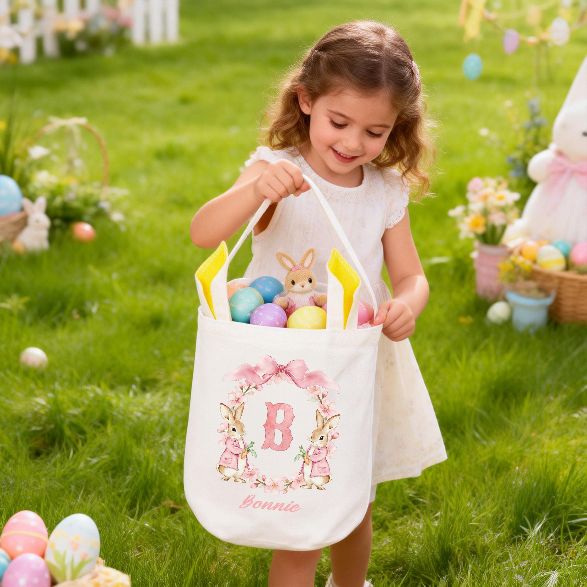 Personalized Cute Peter Rabbit Easter Basket with Name and Initial ...