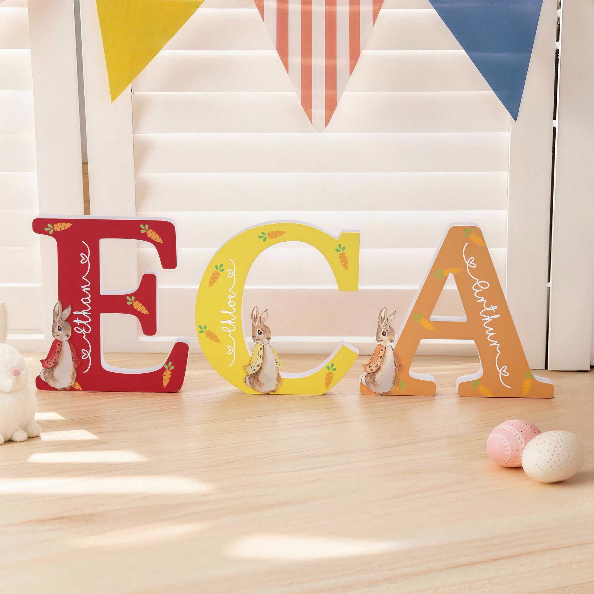 Personalisierte niedliche Ostern Kaninchen Initial Multicolor Ornament ...